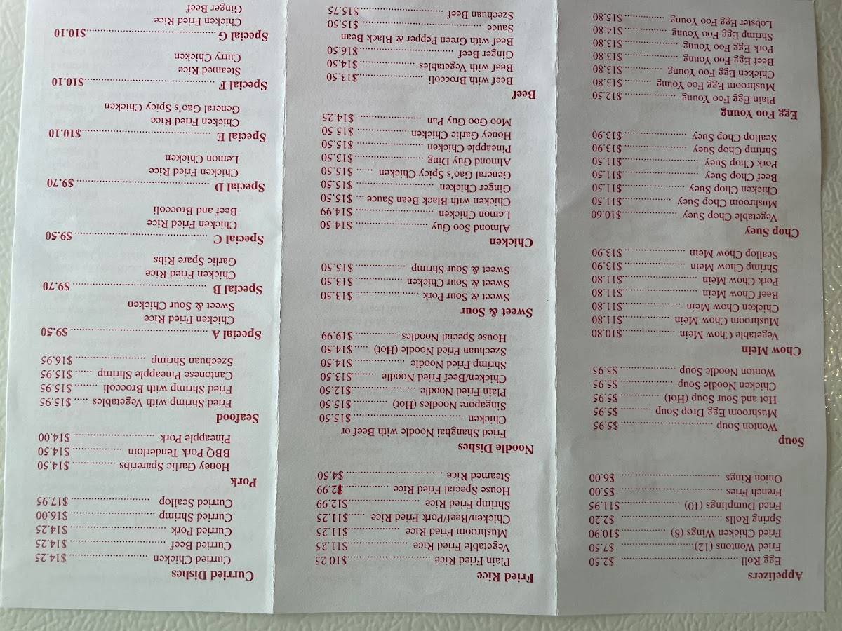 Menu at House Of Cheng Restaurant, Middleton