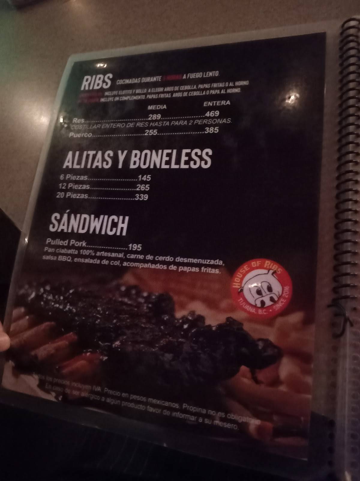 Menu at House Of Ribs BBQ, Tijuana, Orquídeas 10
