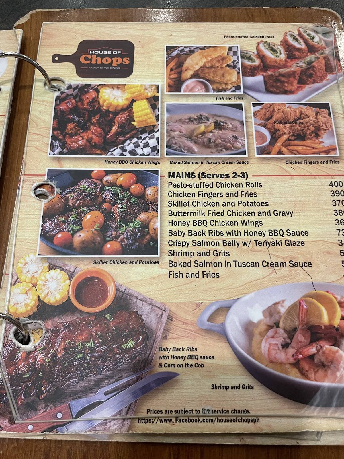 Menu at House of Chops restaurant, Angeles, Lot 1 Manuel A. Roxas Hwy