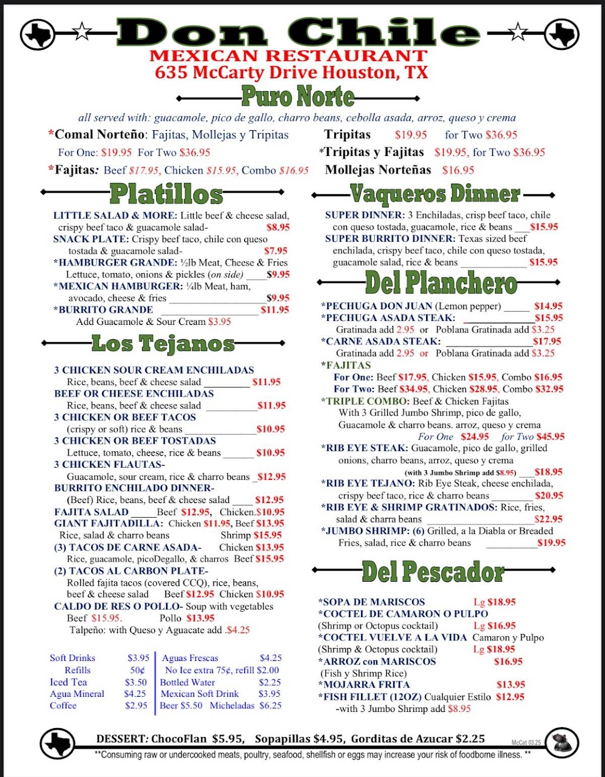 Menu at Don Chile Mexican Restaurant, Houston