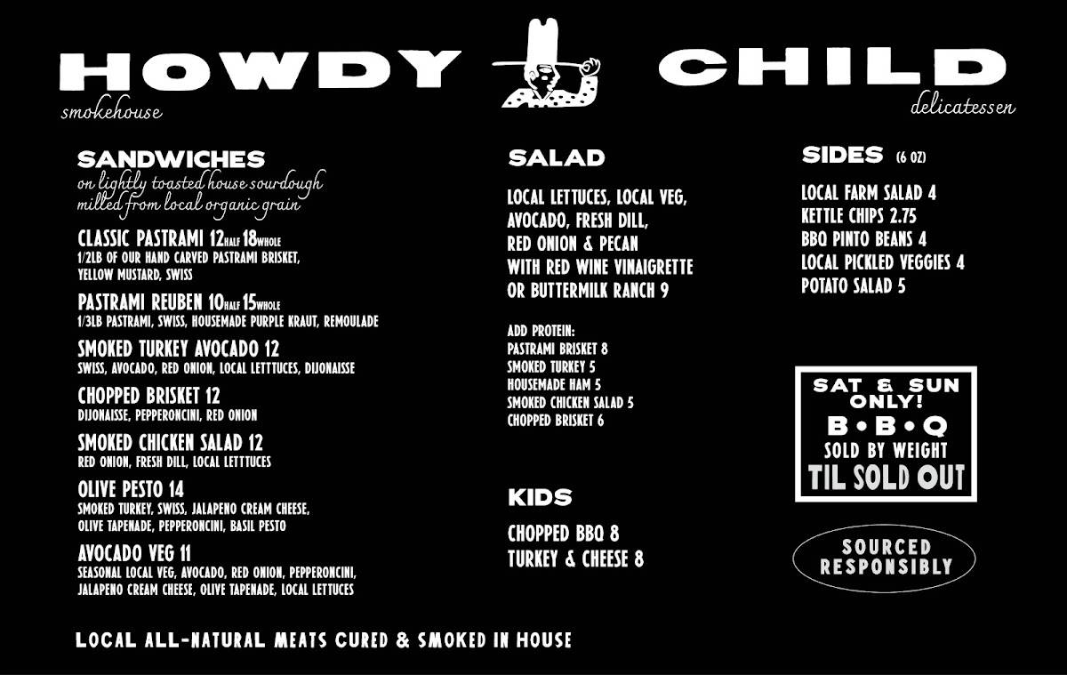 Menu at Howdy Child BBQ, San Antonio