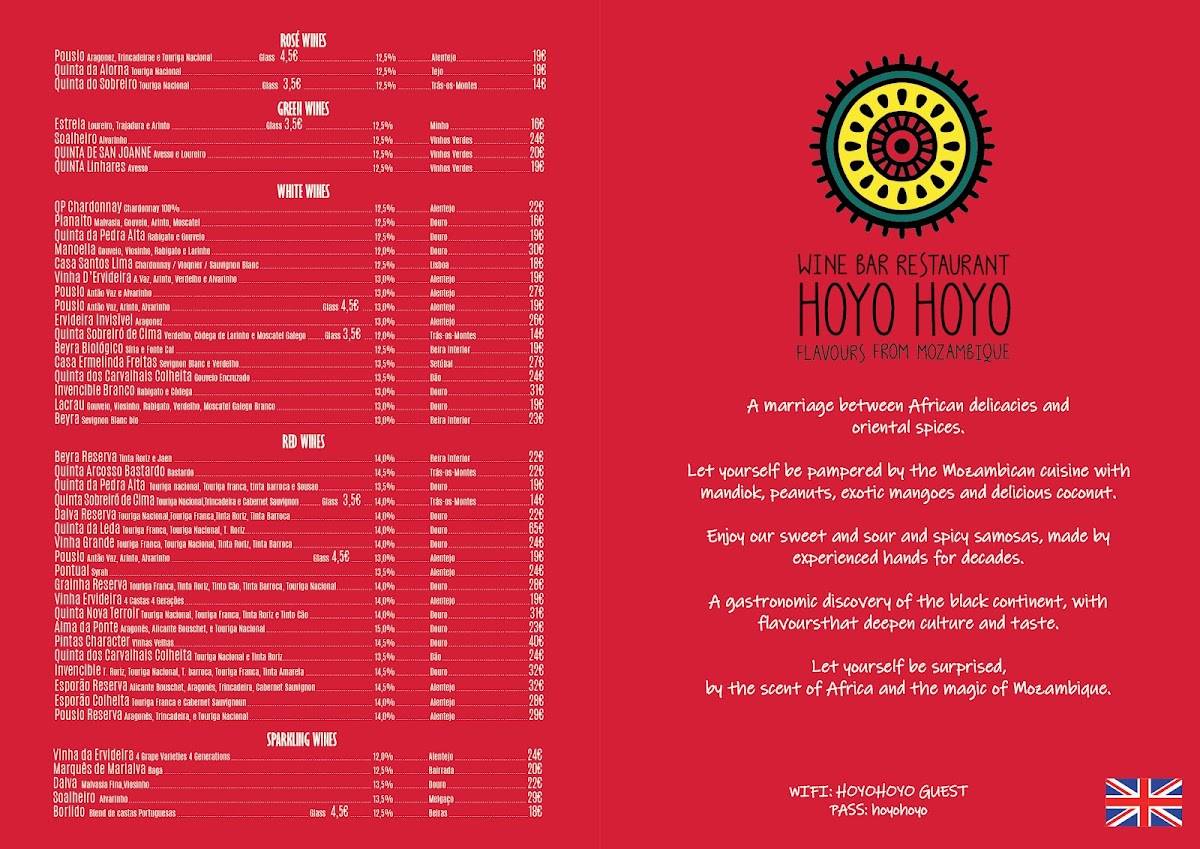 Menu at Hoyo Hoyo flavours of Mozambique restaurant, Funchal