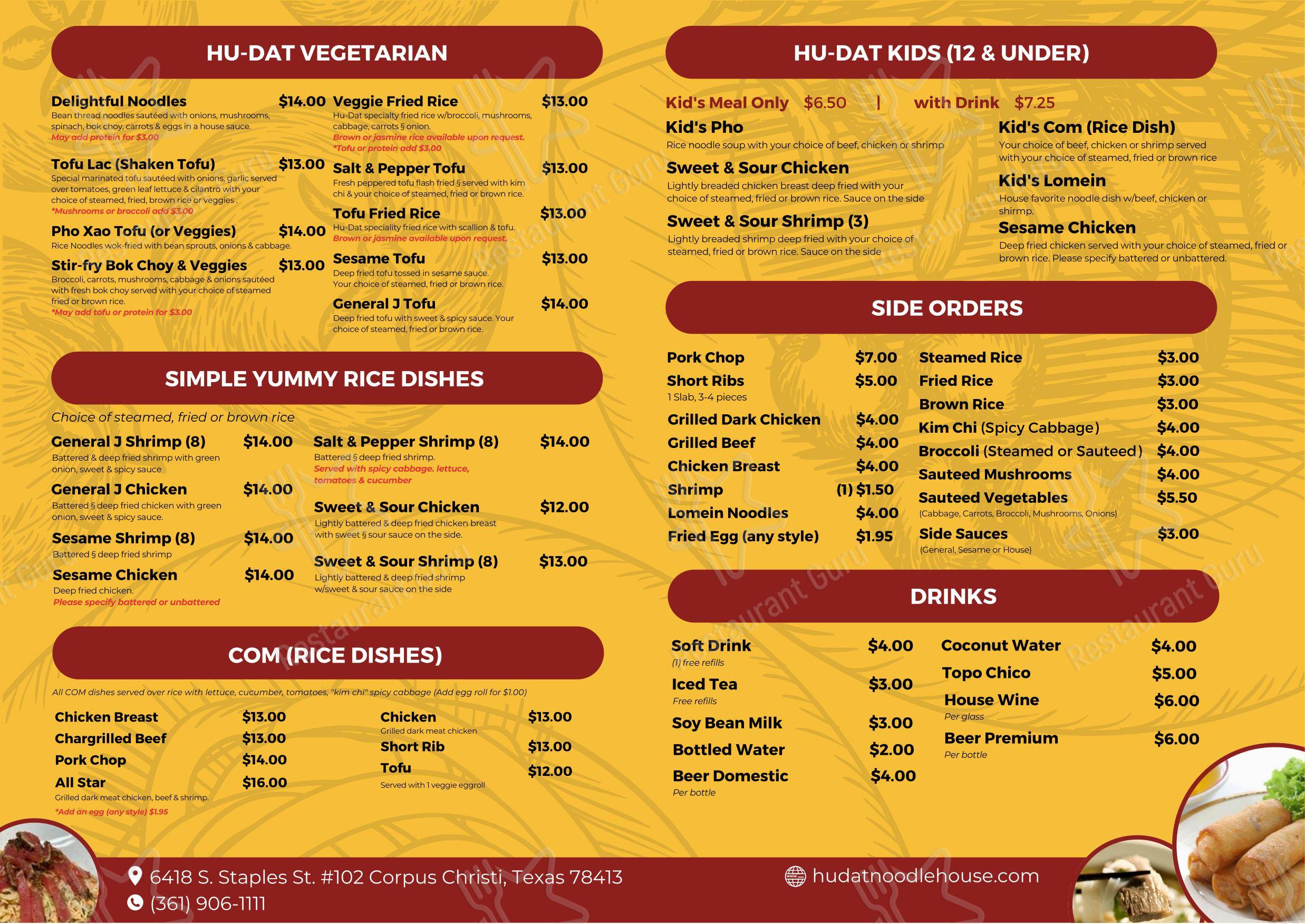 Menu at Hu-Dat Noodle House restaurant, Corpus Christi, S Staples St #102