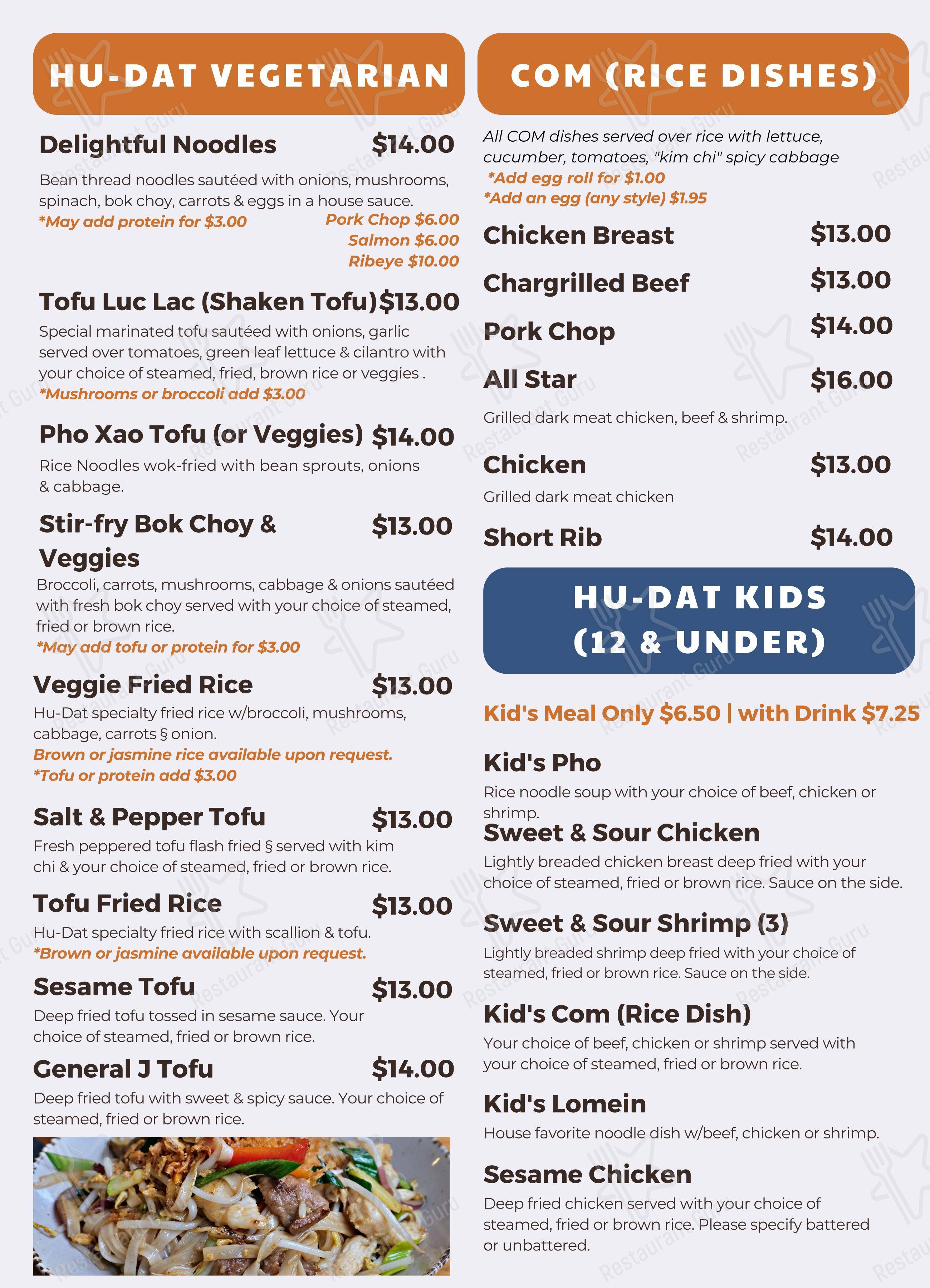 Menu at Hu-Dat Noodle House restaurant, Corpus Christi, S Staples St #102