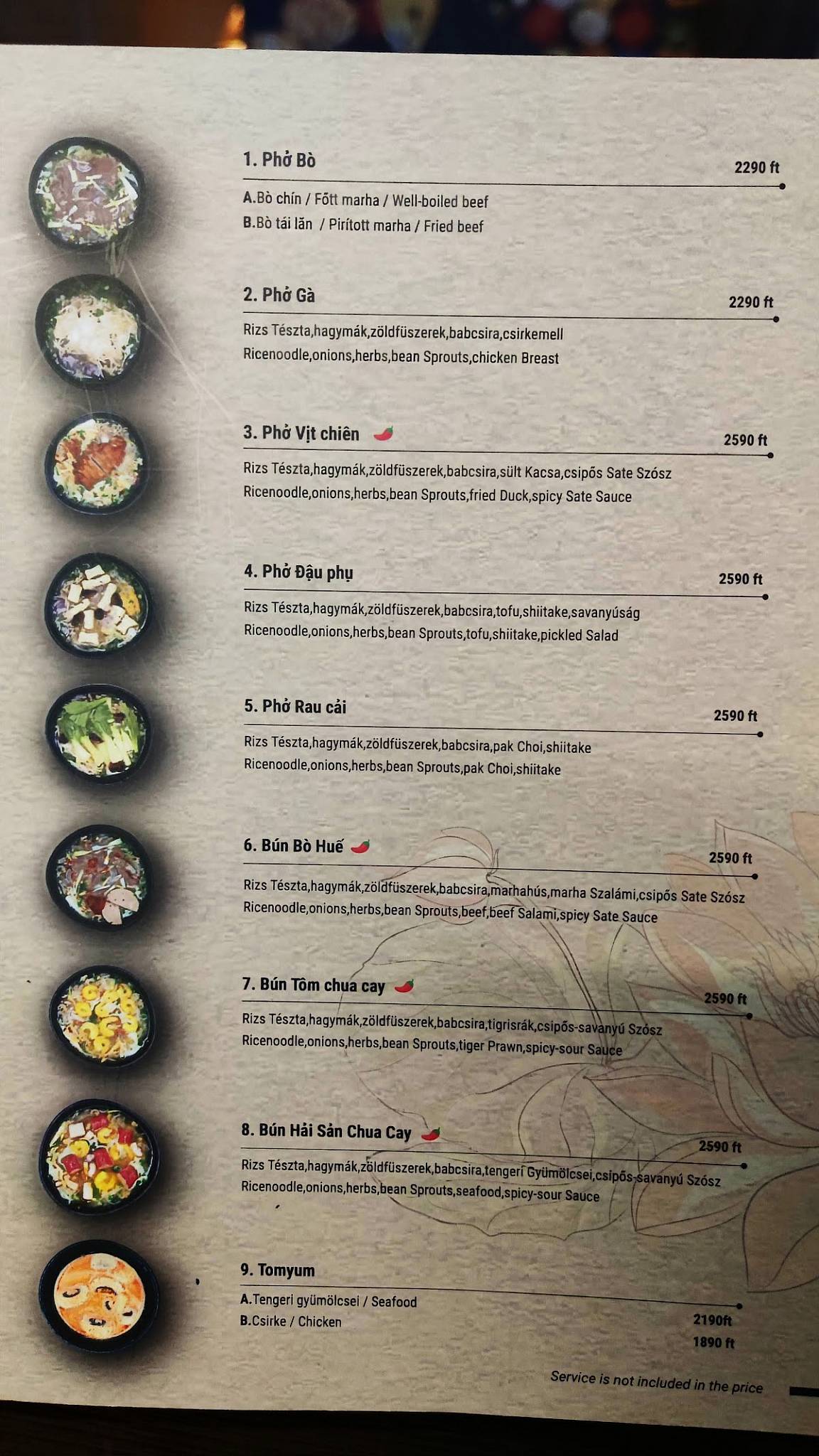 Carta de Hu Lu Lu - Vietnamese Restaurant, Budapest