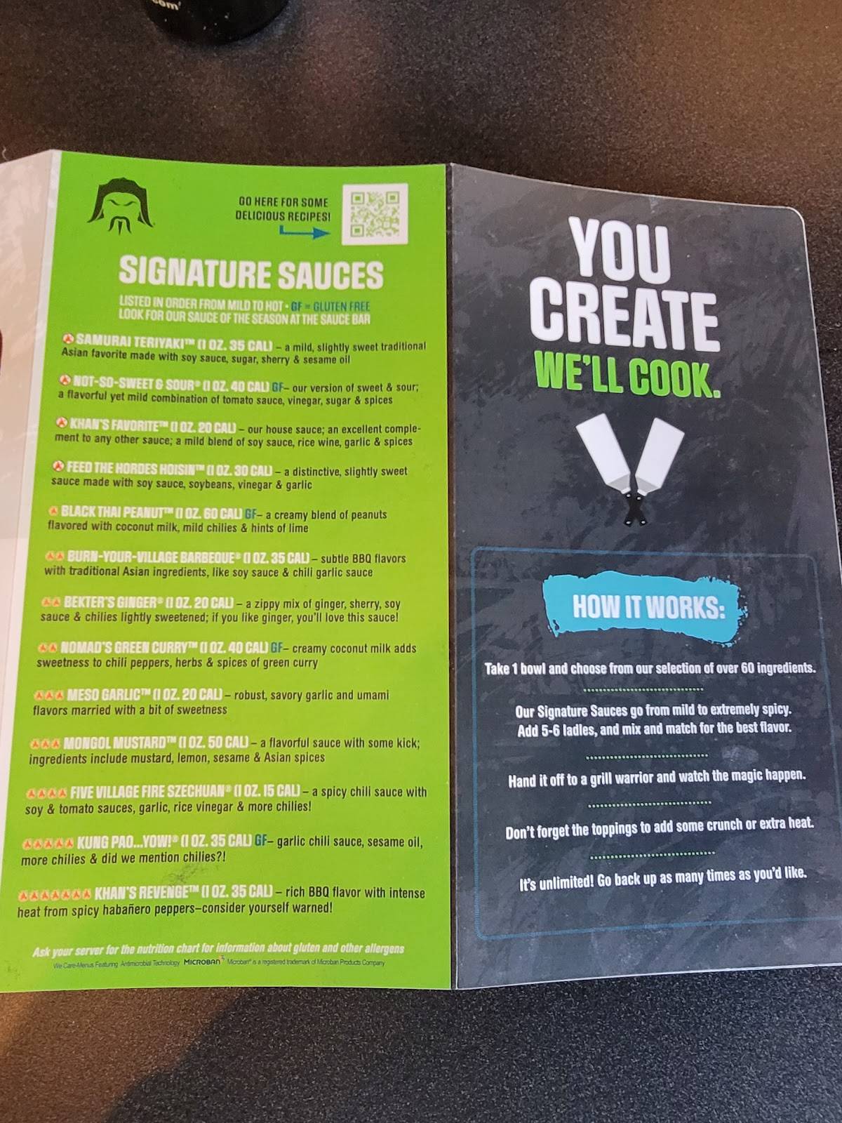 Menu at HuHot Mongolian Grill restaurant, Sun Prairie