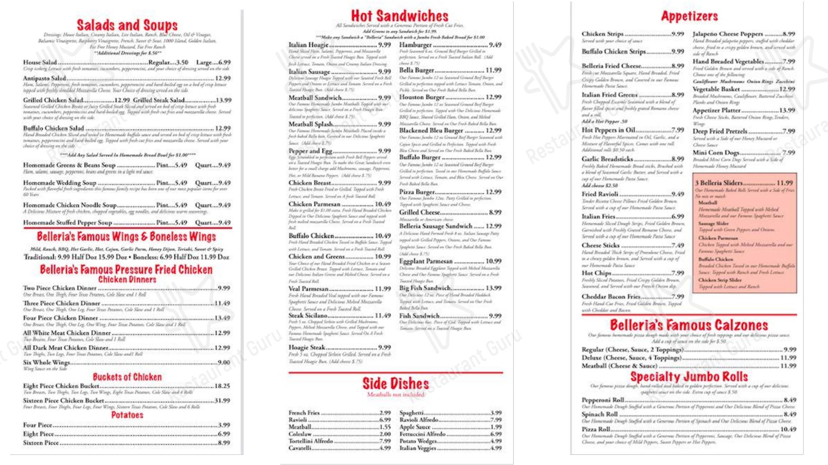 Menu at Belleria Pizza & Italian Restaurant Hubbard, Hubbard, 882 W ...