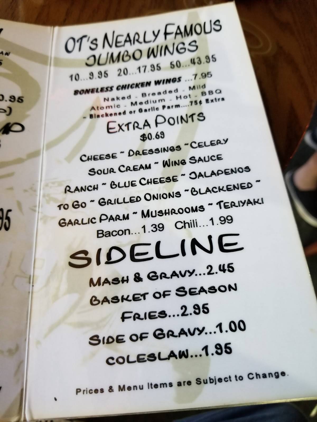 Menu at Overtime Sports Bar and Grill, Hudson, State Rd 52