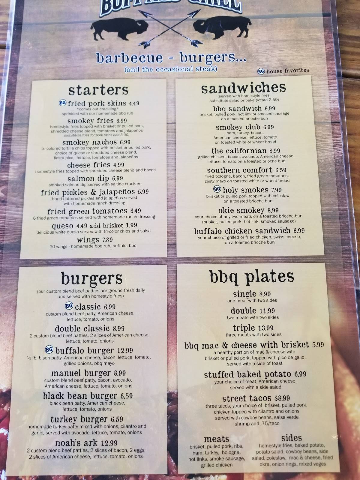 Menu at Buffalo Grill BBQ, Hugo