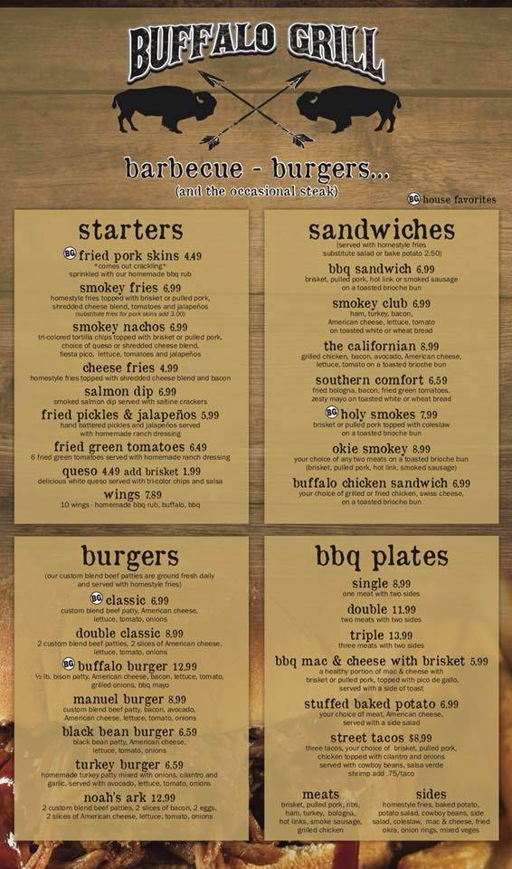 Menu at Buffalo Grill BBQ, Hugo