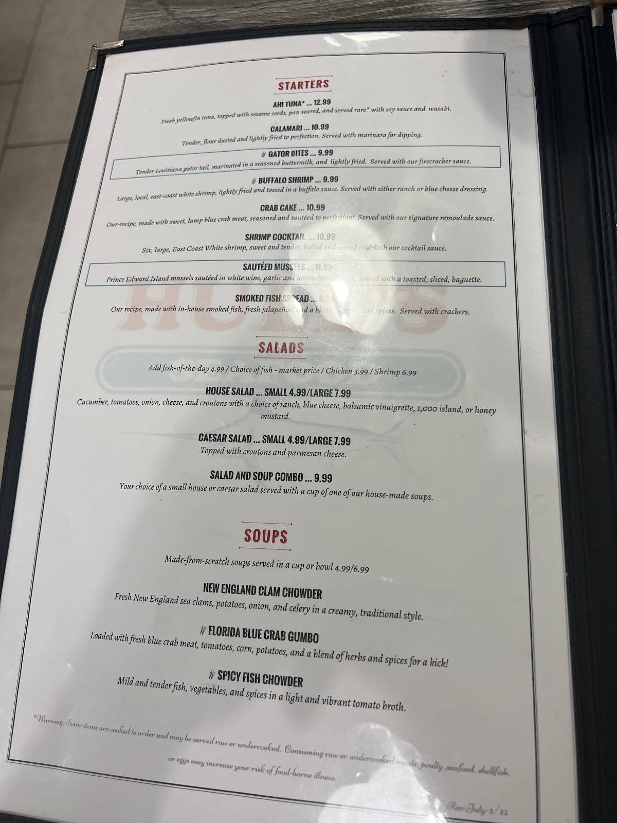 Menu at Hull's Seafood Restaurant, Ormond Beach, 111 W Granada Blvd