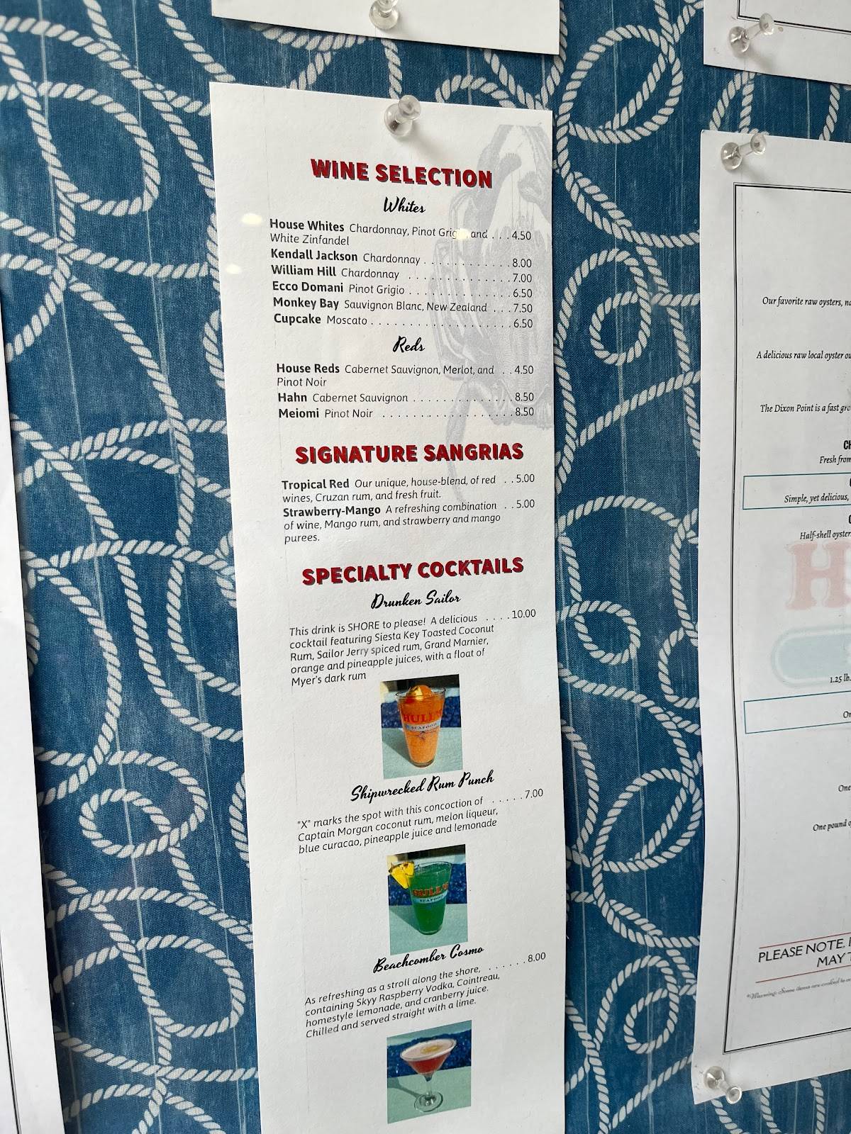 Menu at Hull's Seafood Restaurant, Ormond Beach, 111 W Granada Blvd