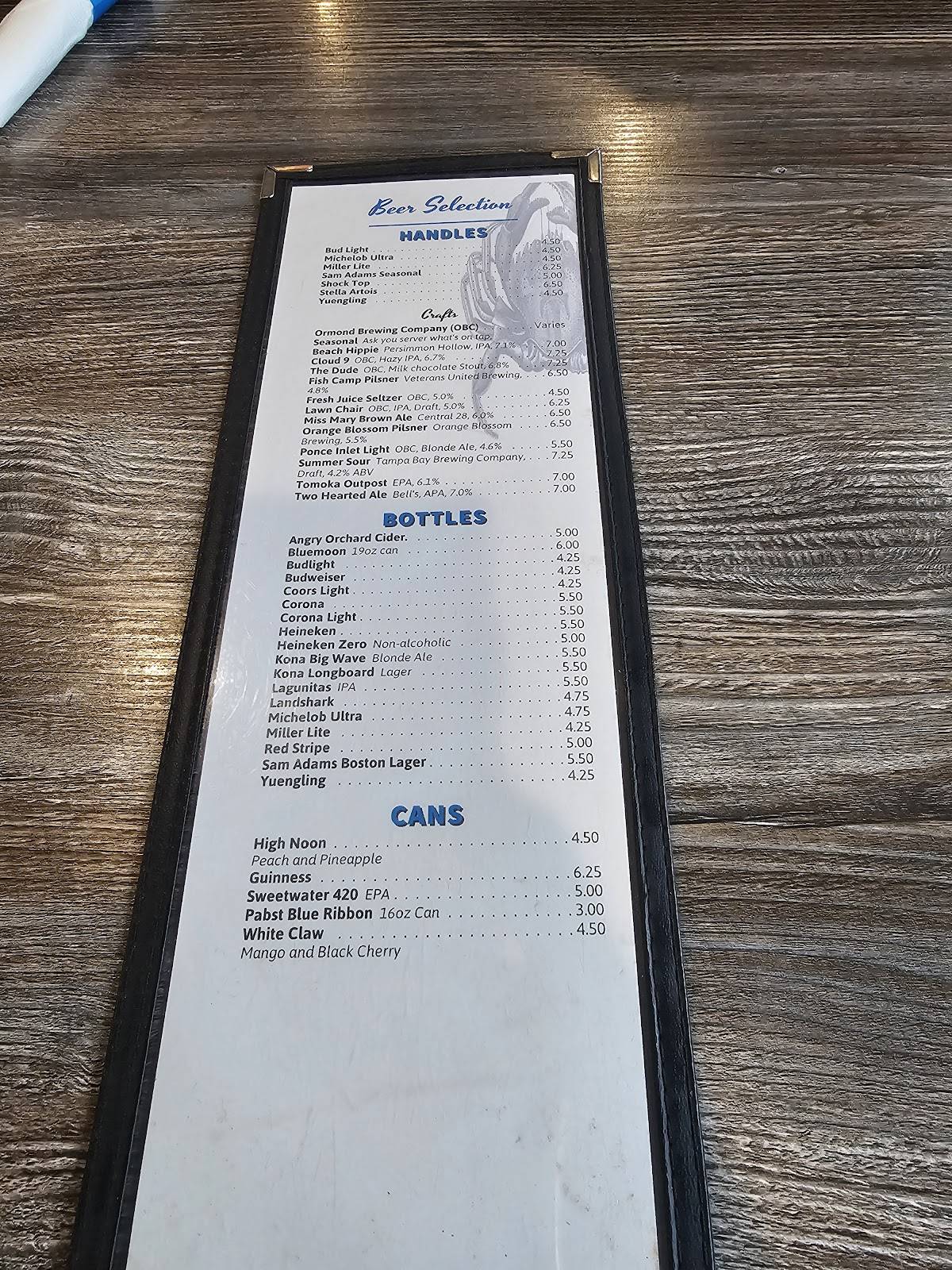 Menu at Hull's Seafood Restaurant, Ormond Beach, 111 W Granada Blvd