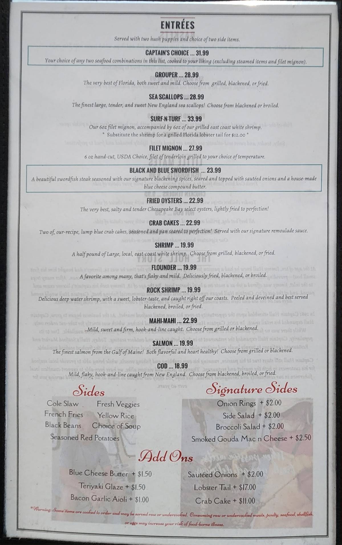 Menu at Hull's Seafood Restaurant, Ormond Beach, 111 W Granada Blvd