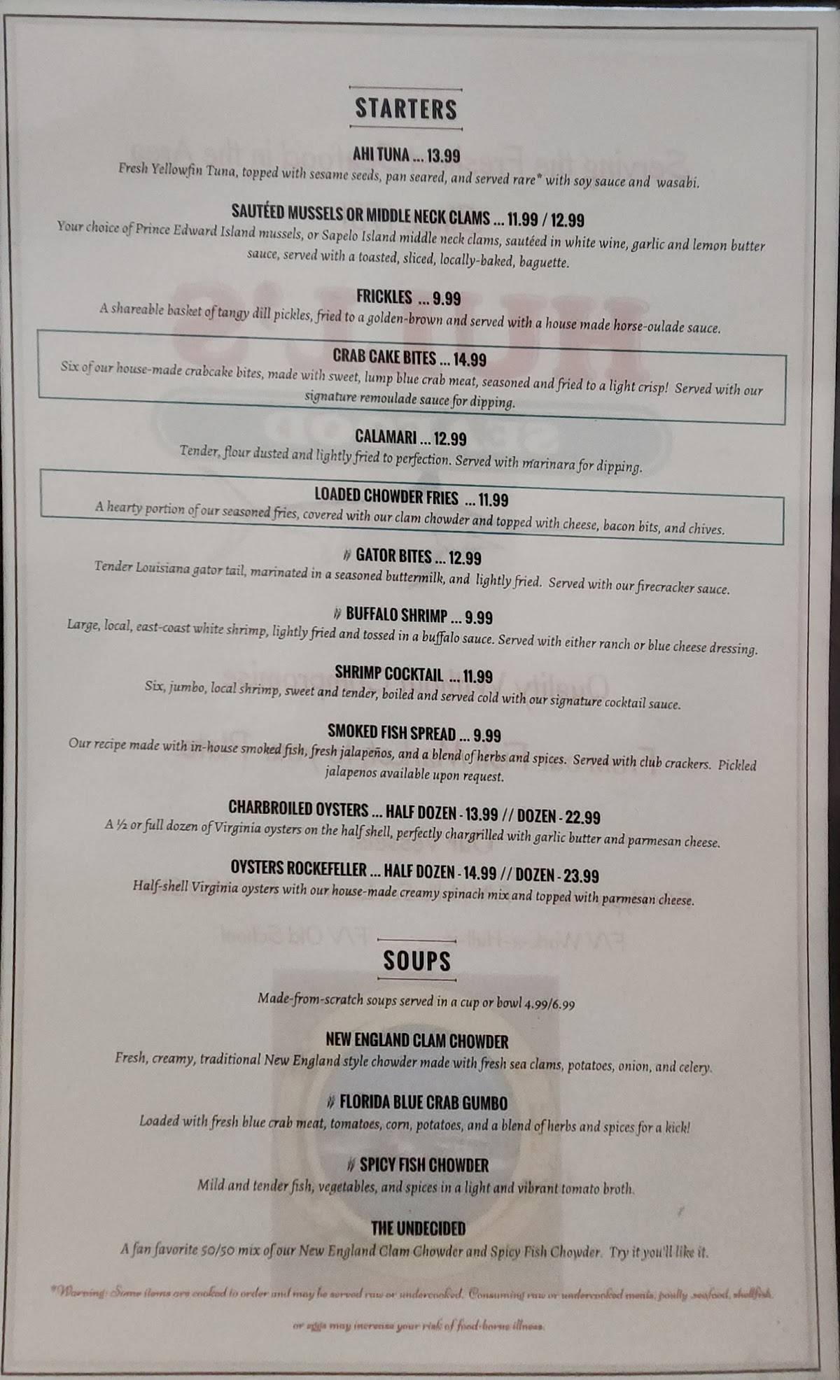 Menu at Hull's Seafood Restaurant, Ormond Beach, 111 W Granada Blvd