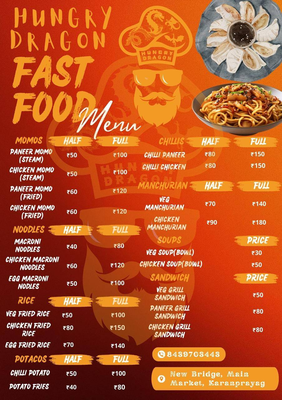 Menu at Hungary Dragon Fast Food, Karnaprayag