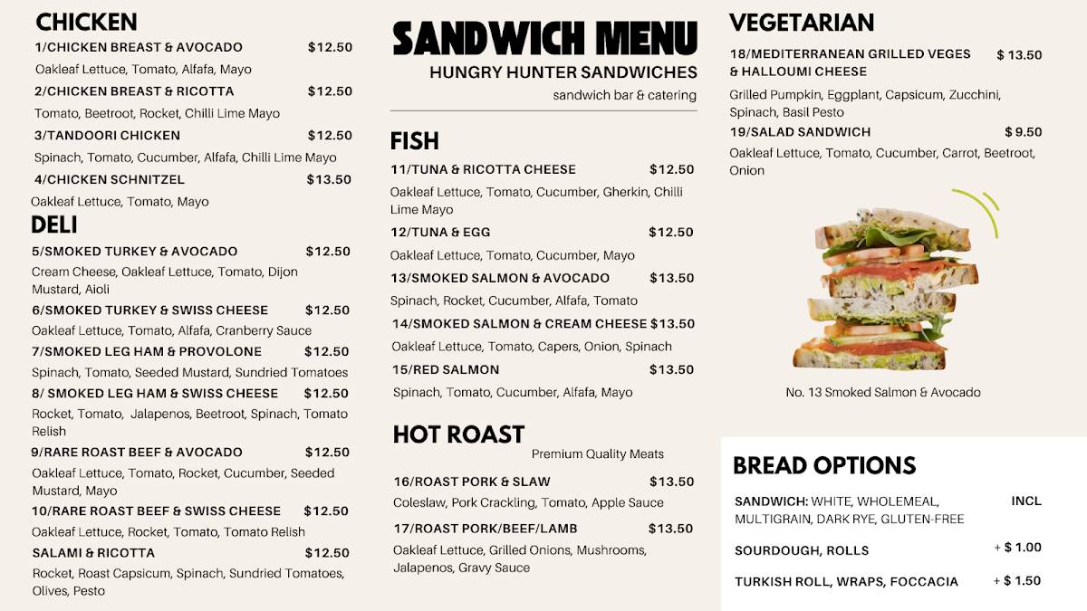 Menu at Hungry Hunter Sandwiches restaurant, Sydney