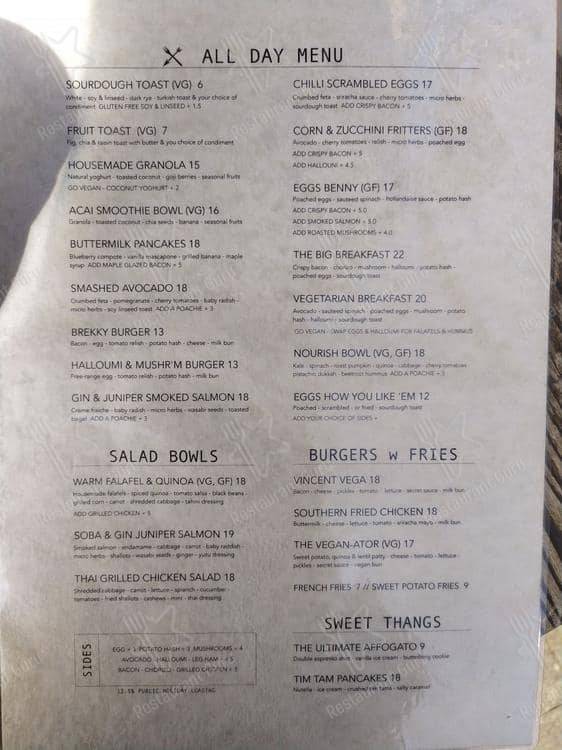 Menu at Hunter's Corner cafe, Redfern