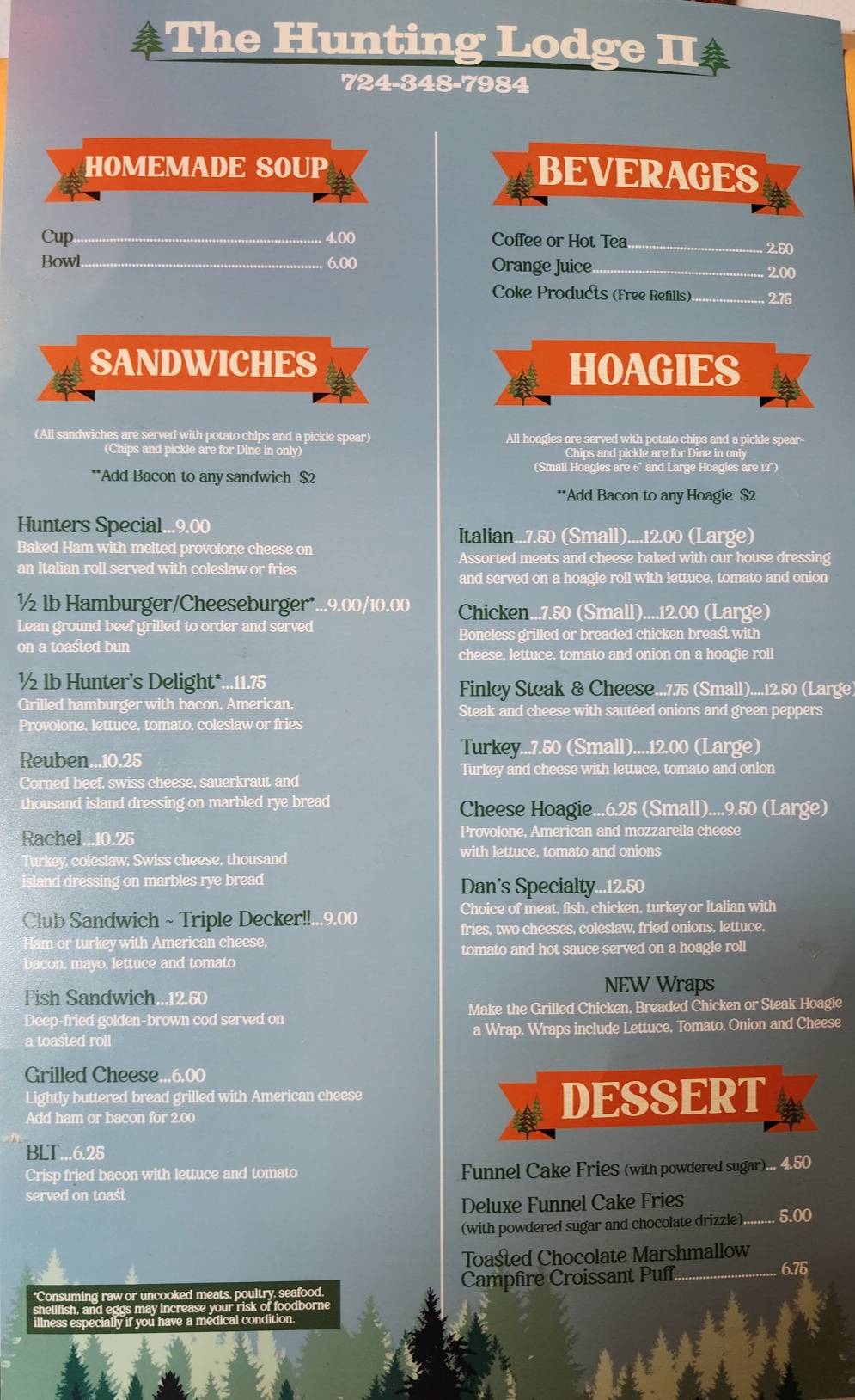 Menu at Hunting Lodge restaurant, Finleyville