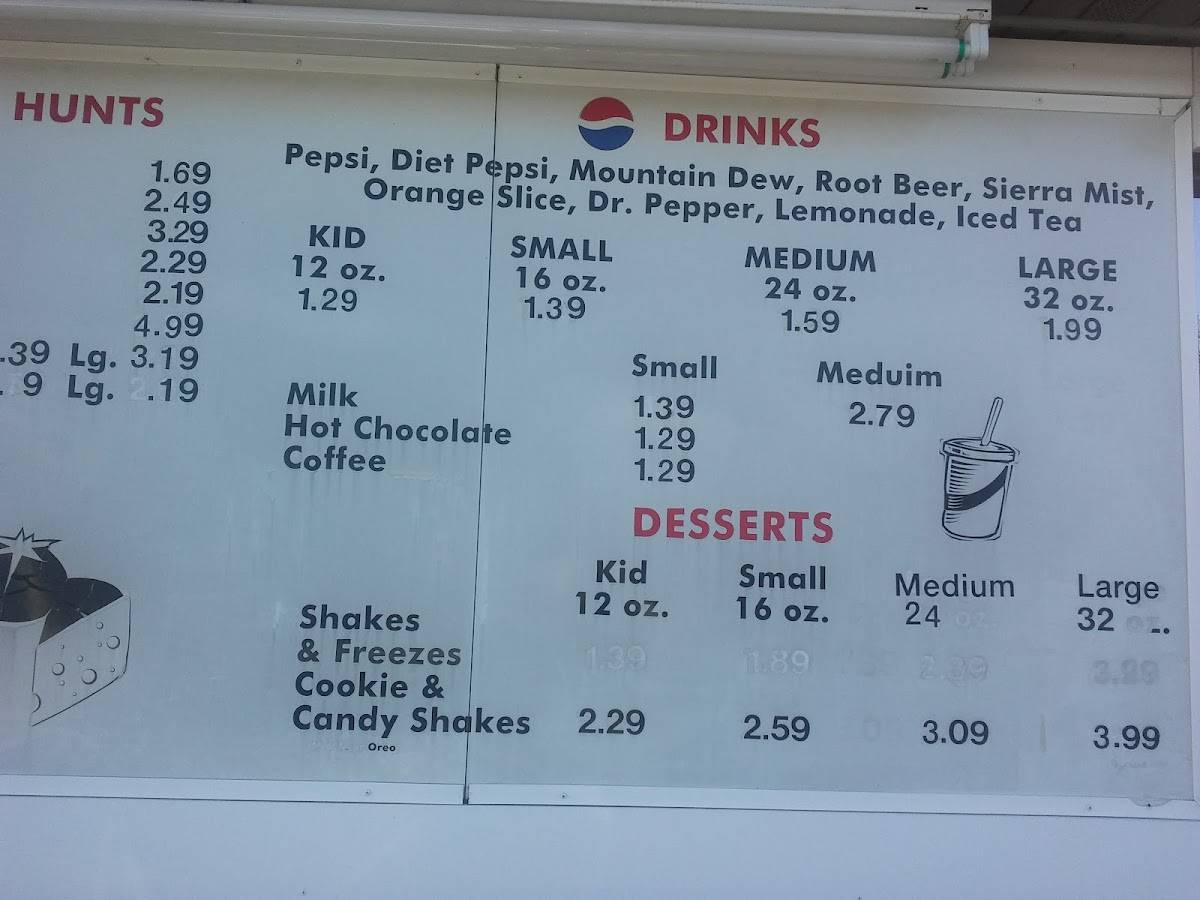 Menu at Hunt's Dairy Bar, Park Hills, E Main St