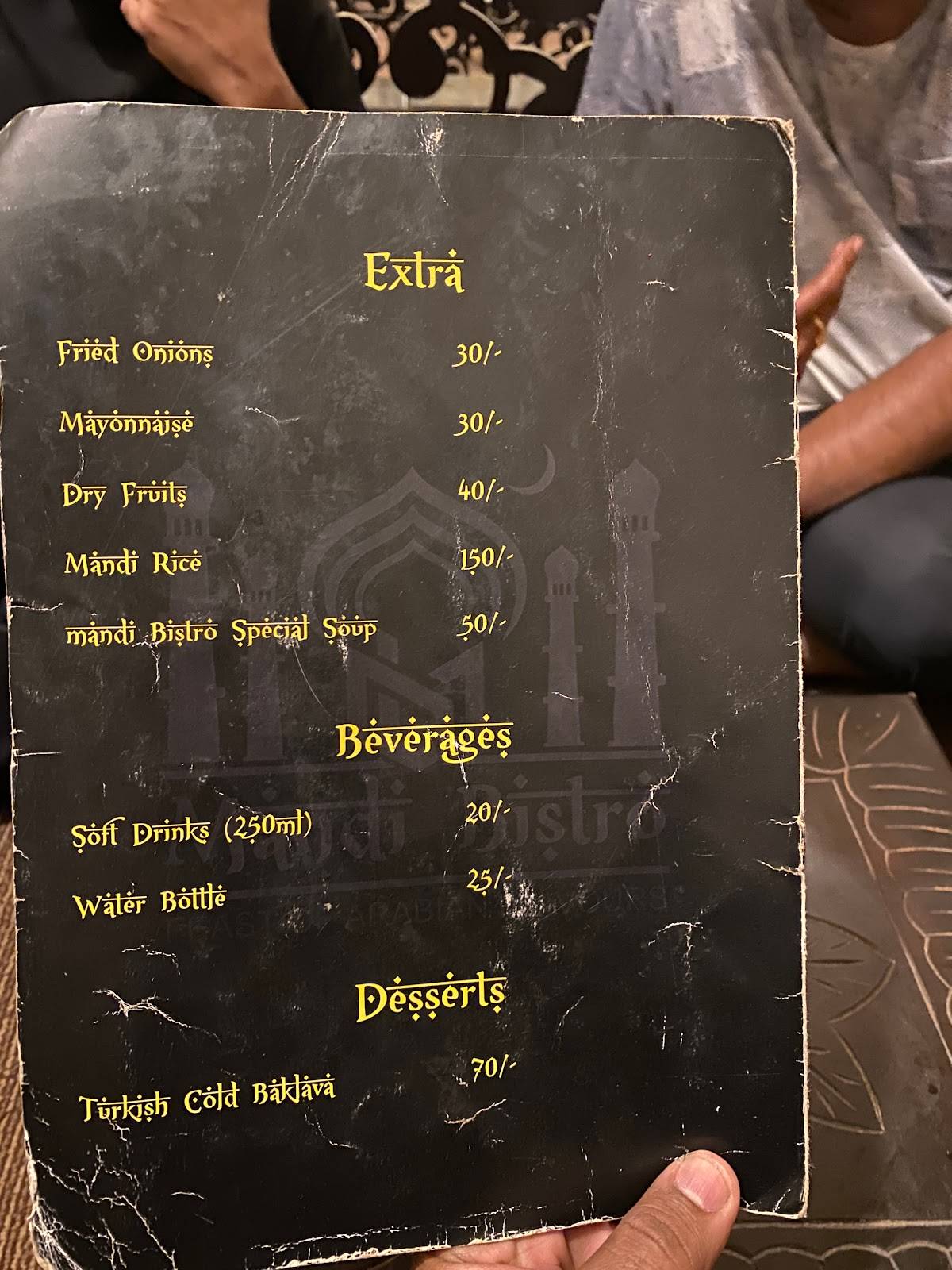 Menu at Mandi Bistro - Feast of Arabian Flavours, Hyderabad