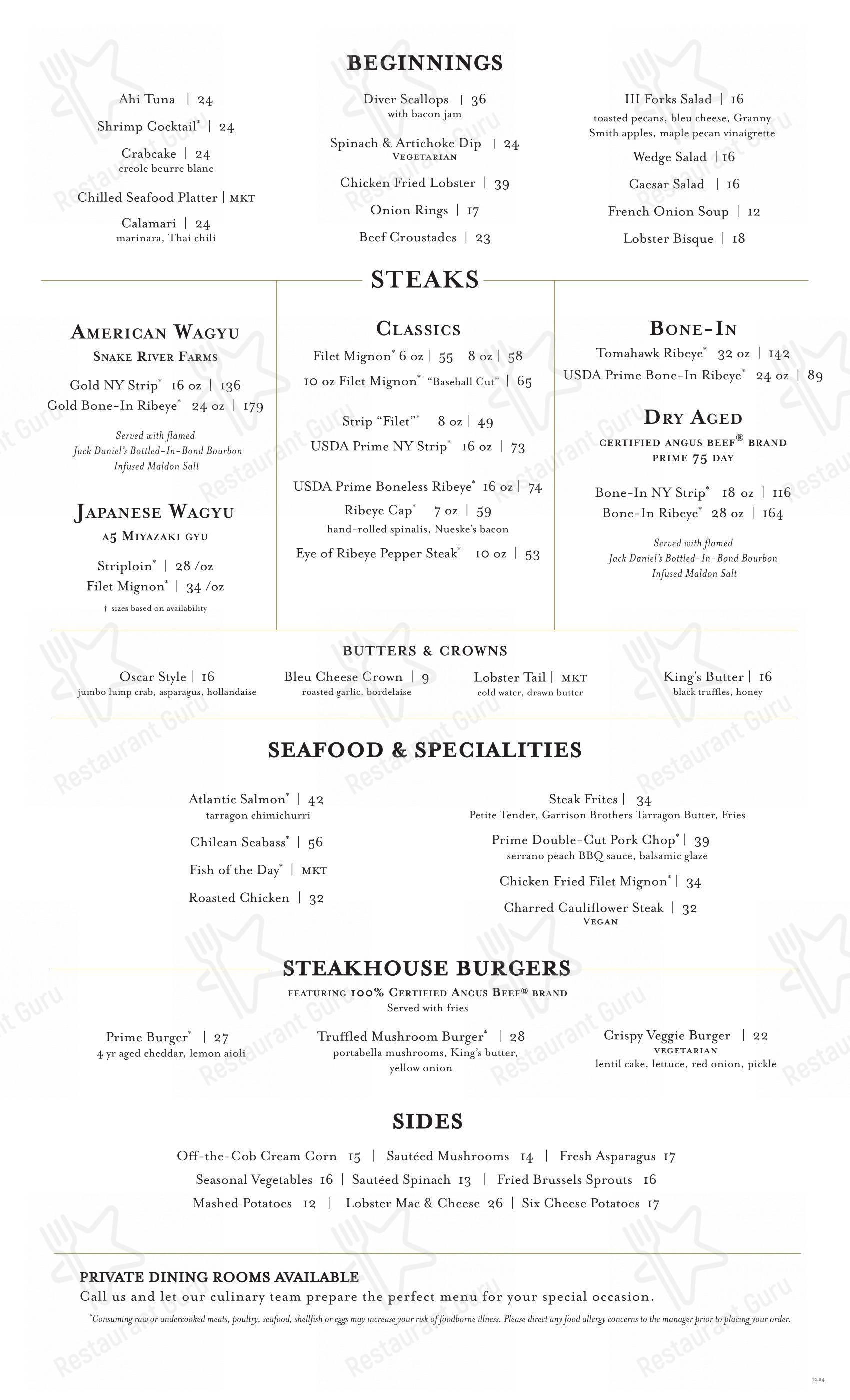 Menu at III Forks steakhouse, Frisco, Legacy Dr