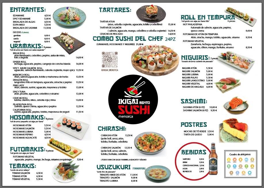 Menu at IKIGAI BENTO SUSHI restaurant, Ciutadella de Menorca