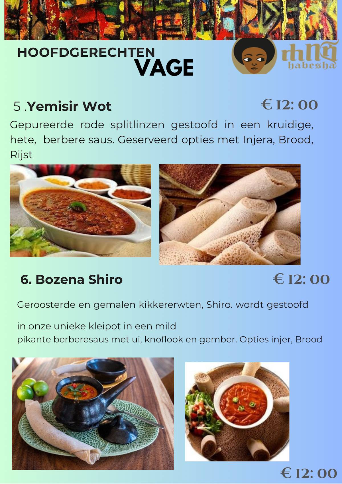 Menu at INJERA HABESHA, Rotterdam