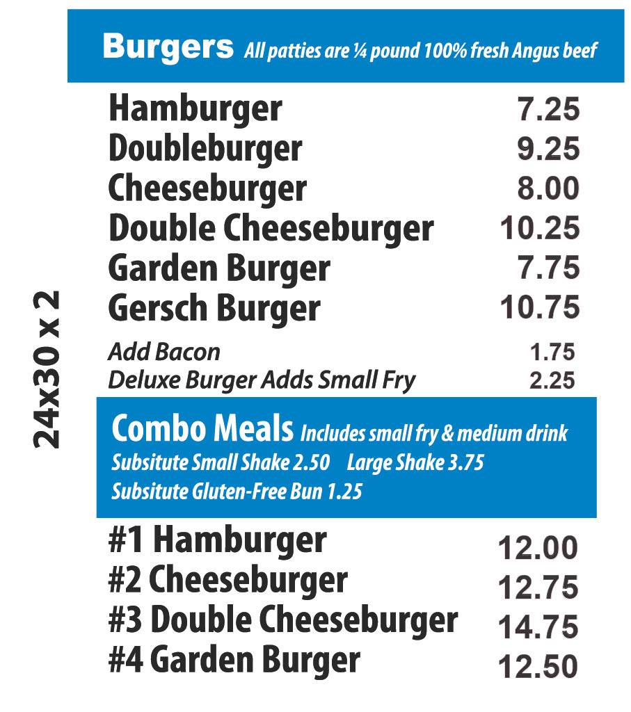 Menu at Ice-Burg Drive-In fast food, Walla Walla