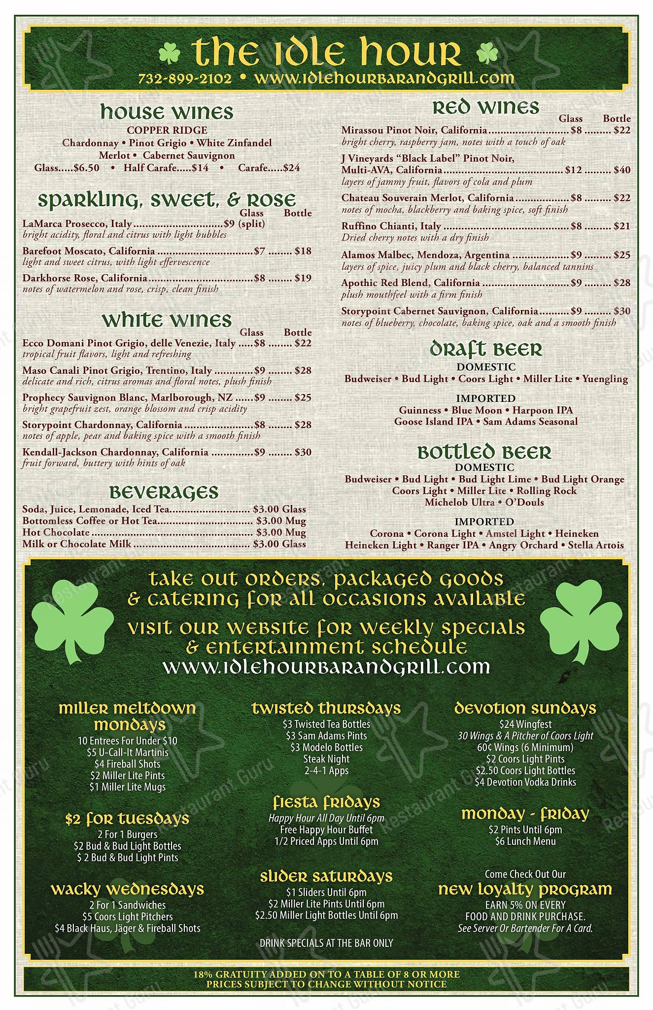 Menu at Idle Hour Restaurant & Bar, Point Pleasant
