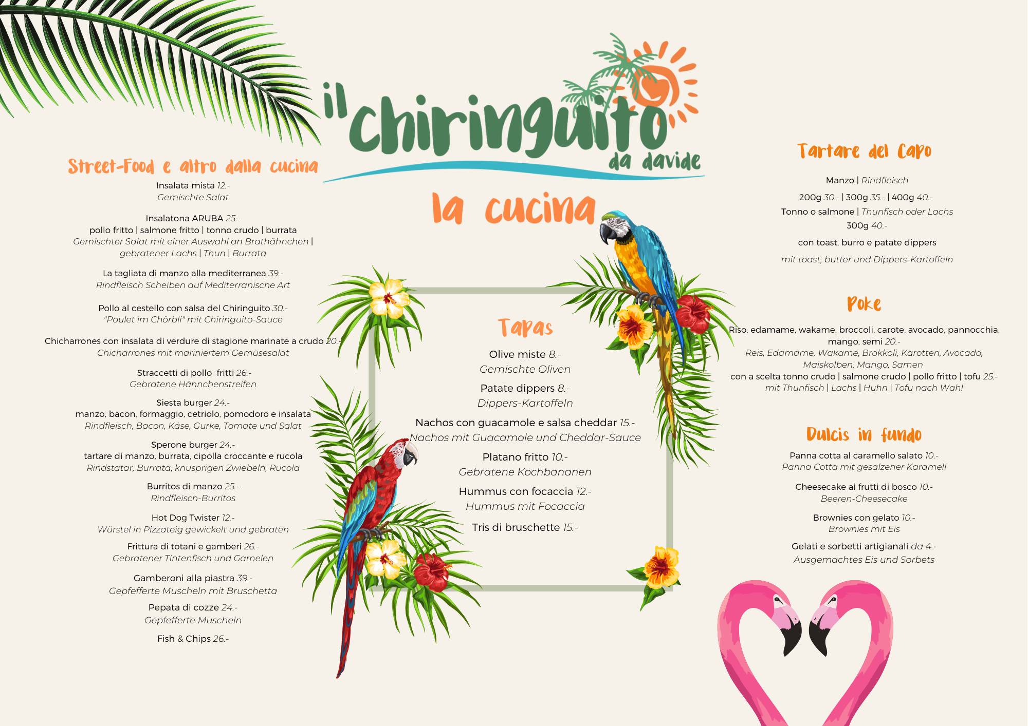 Menu da Il Chiringuito, Muralto