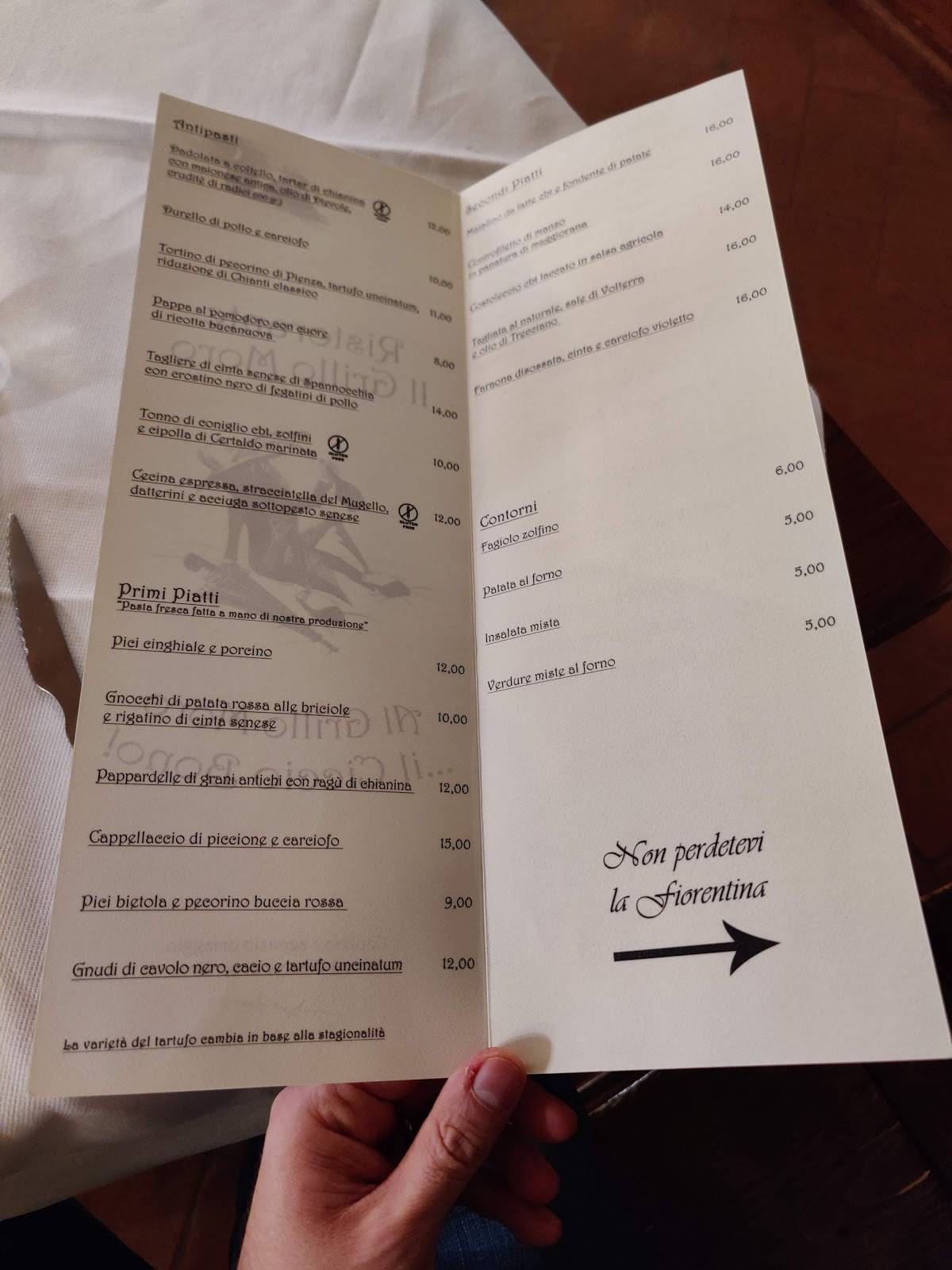 Menu da Ristorante "Il Grillo Moro", Ampugnano, Strada dell'Aeroporto 3 ...