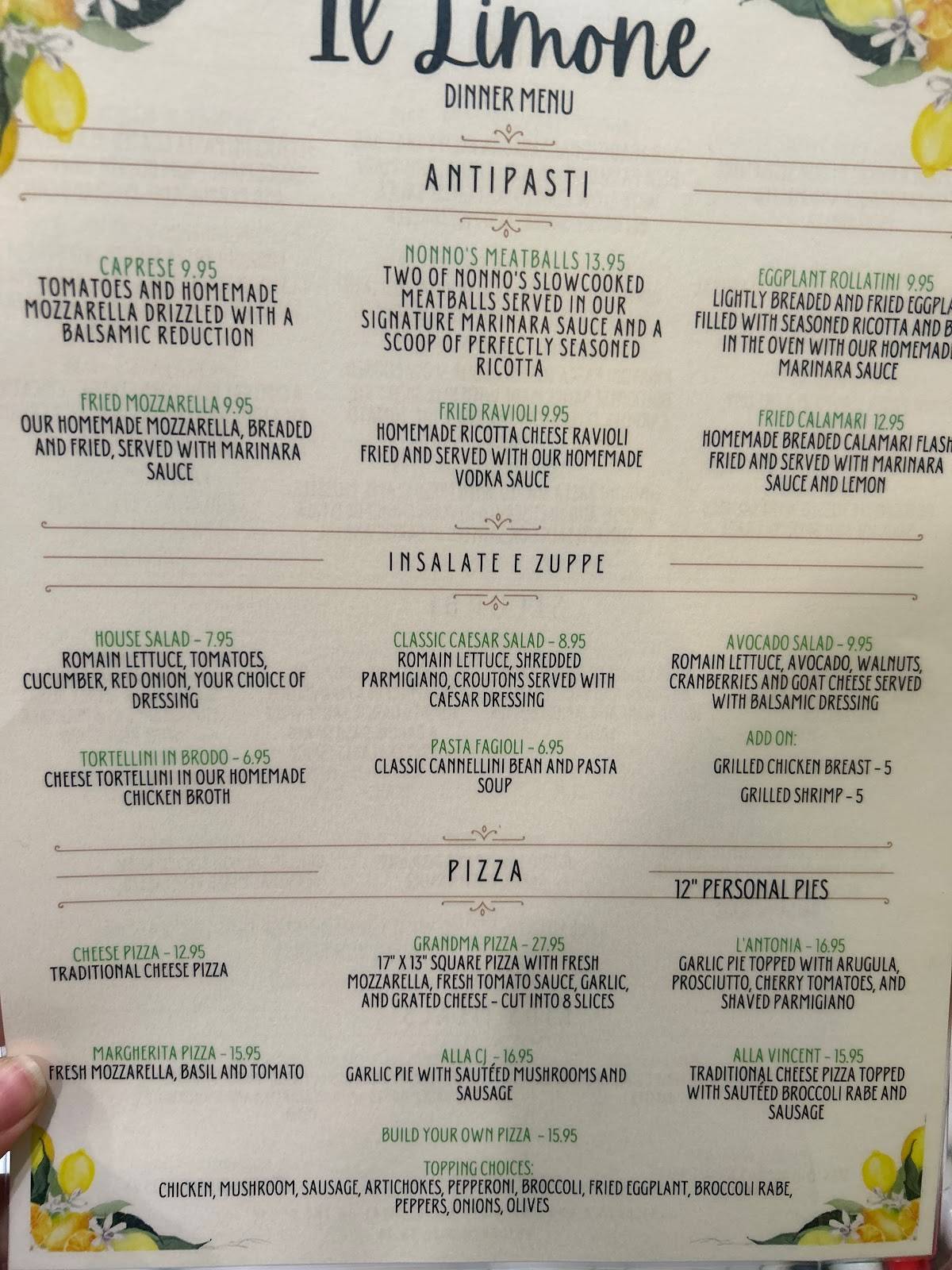 Menu at Il Limone Restaurant Pizzeria, Liverpool