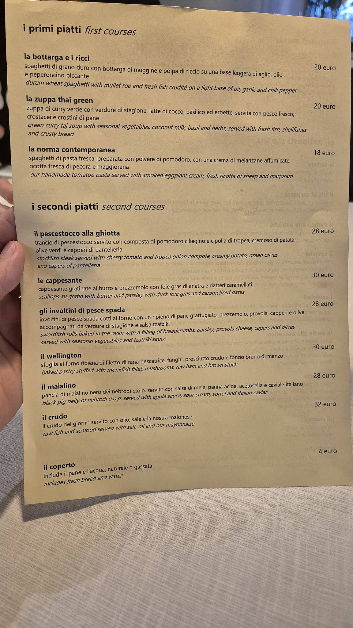 Menu da Il Molo ristorante, Vicenza