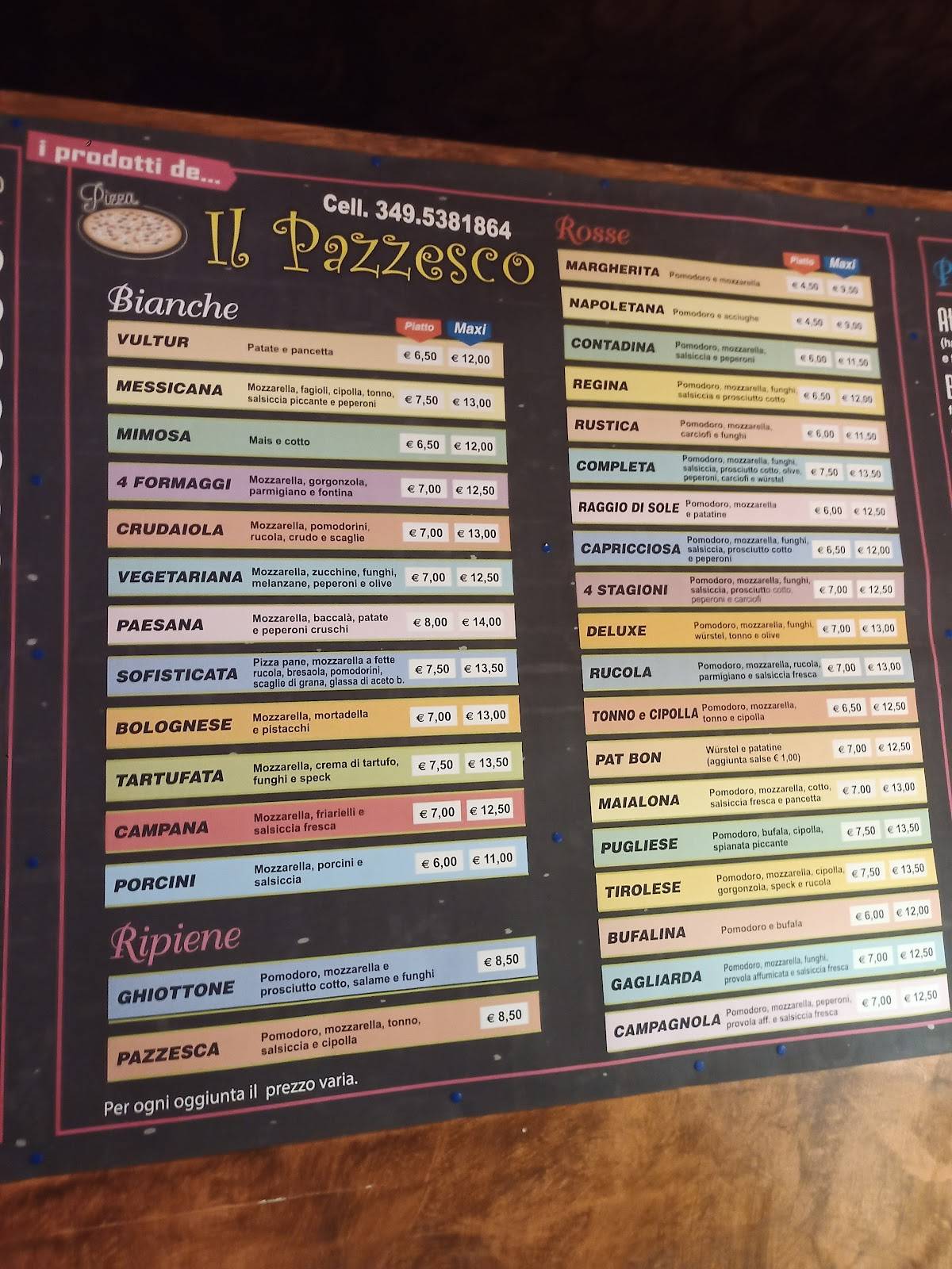 Menu da Il Pazzesco ristorante, Rionero In Vulture