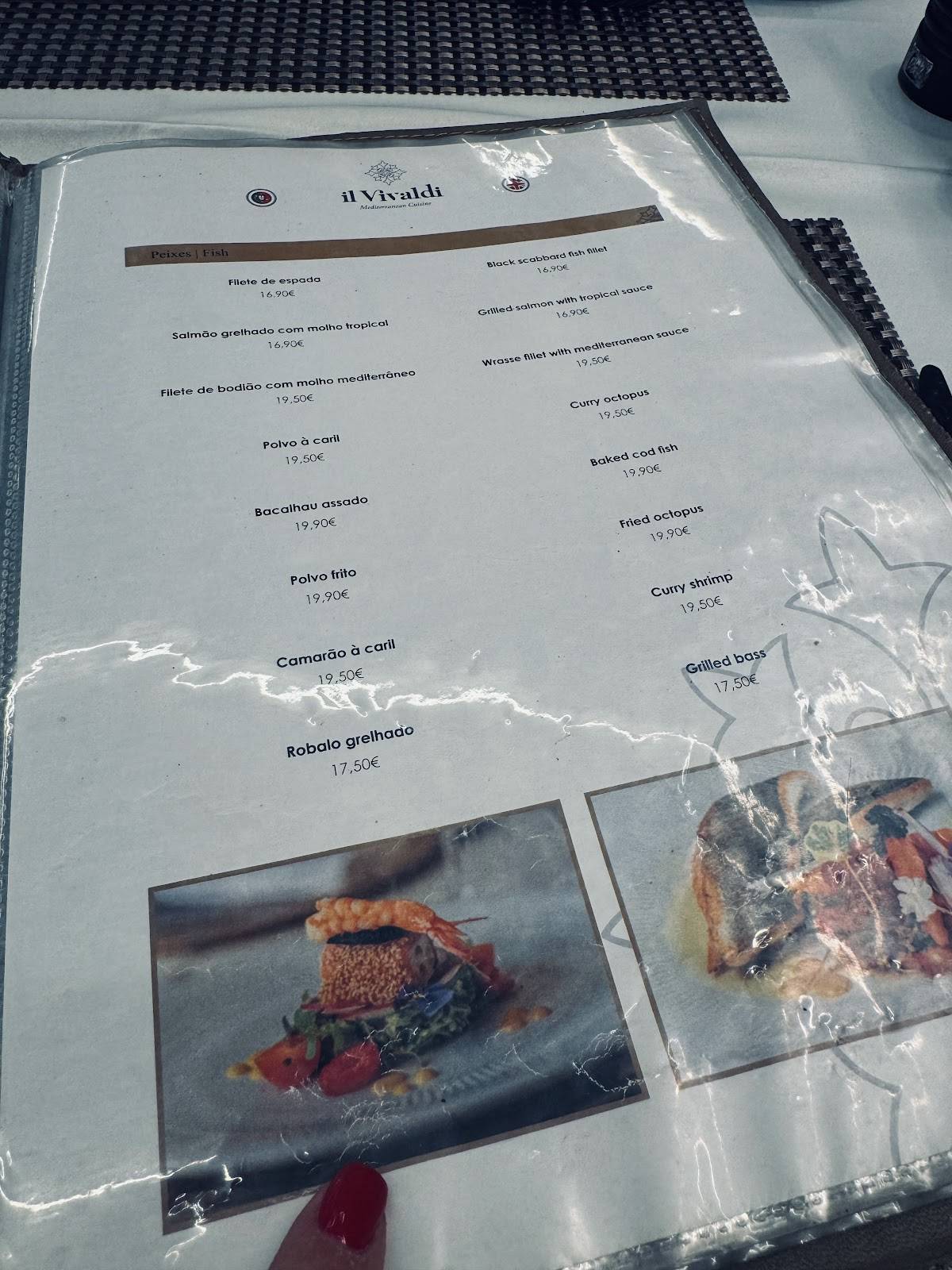 Menu em Il Vivaldi restaurante, Funchal