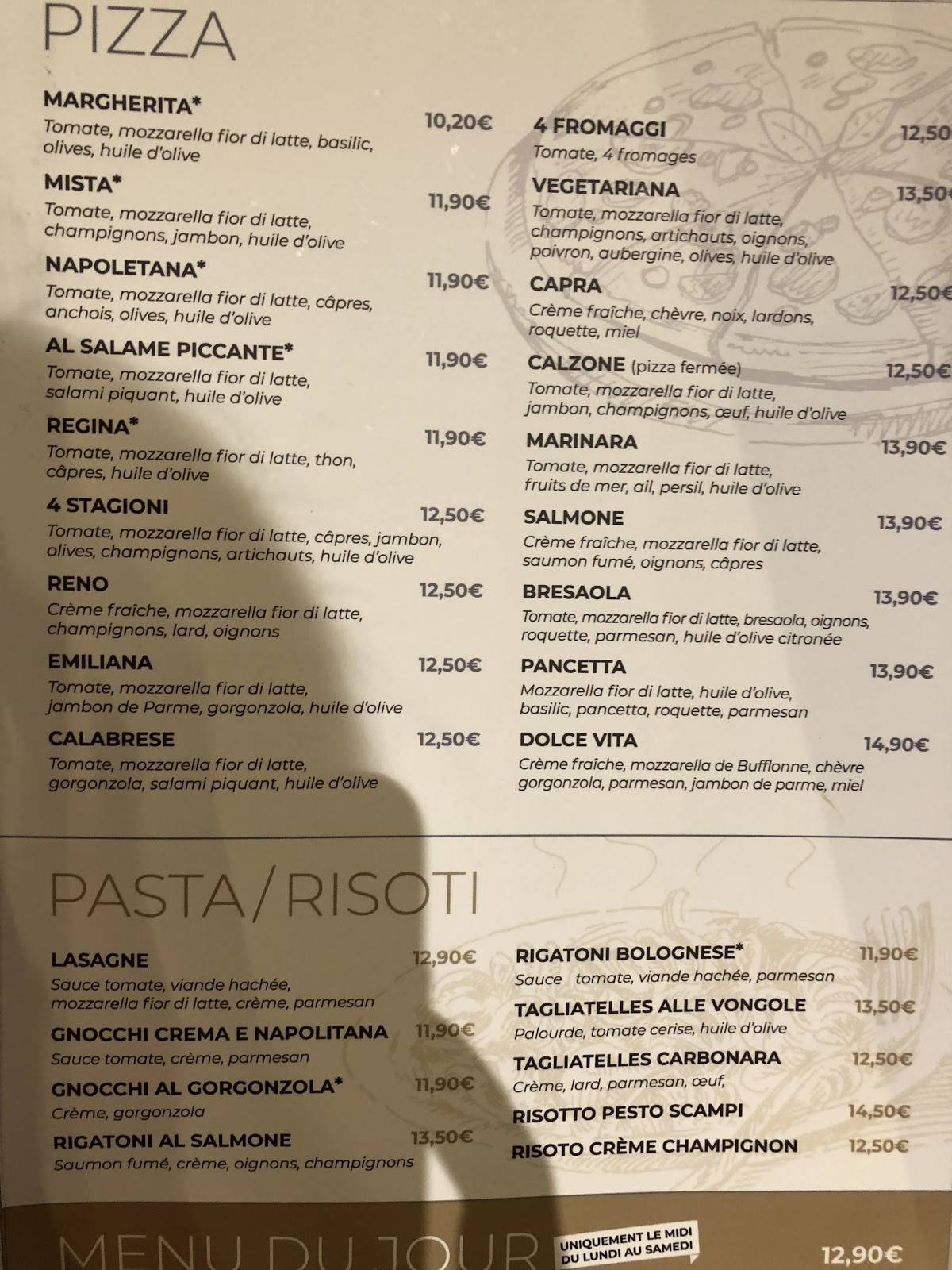 Menu au Il Piatto restaurant, Illzach