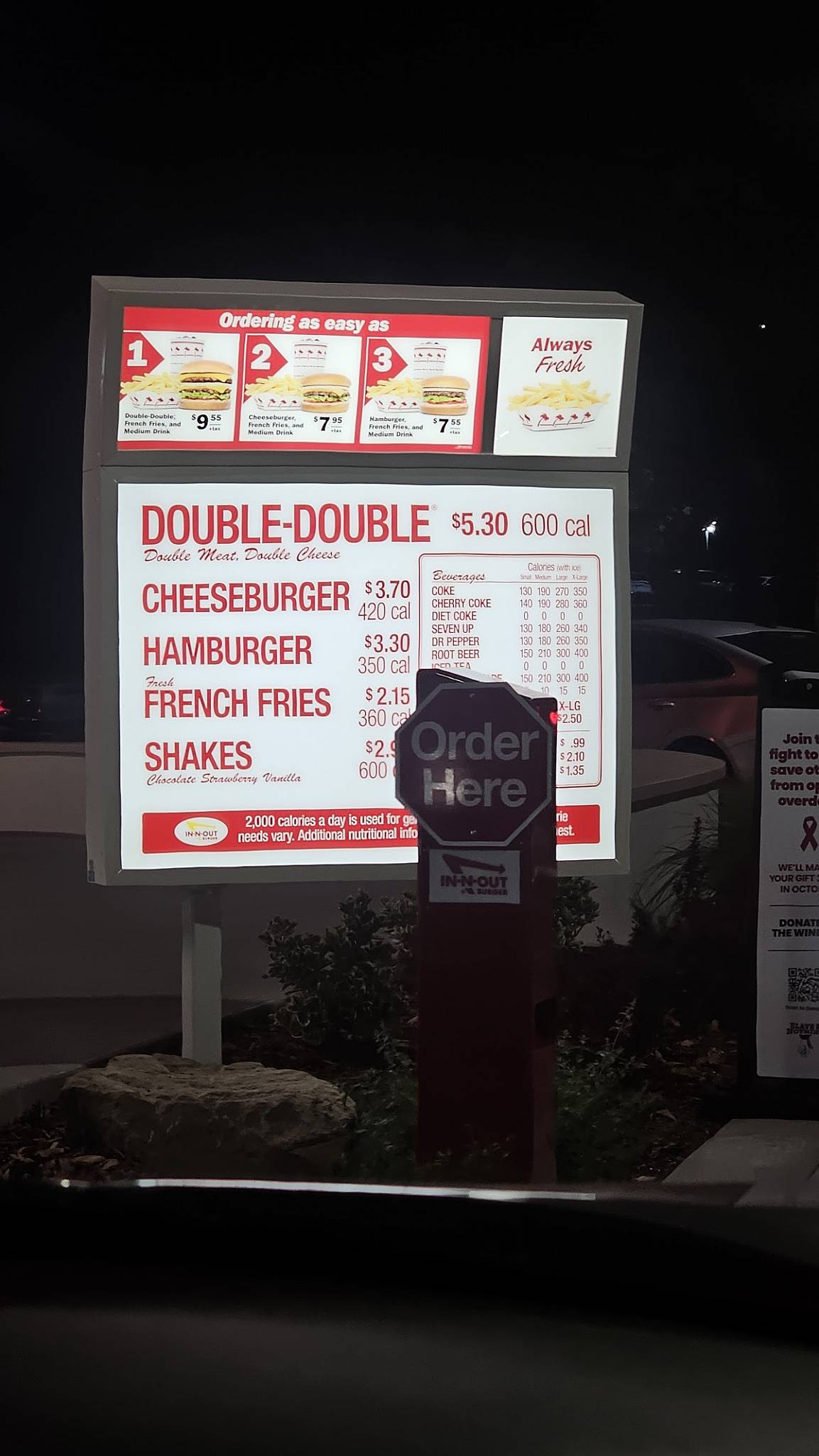Menu at In-N-Out Burger restaurant, Boise