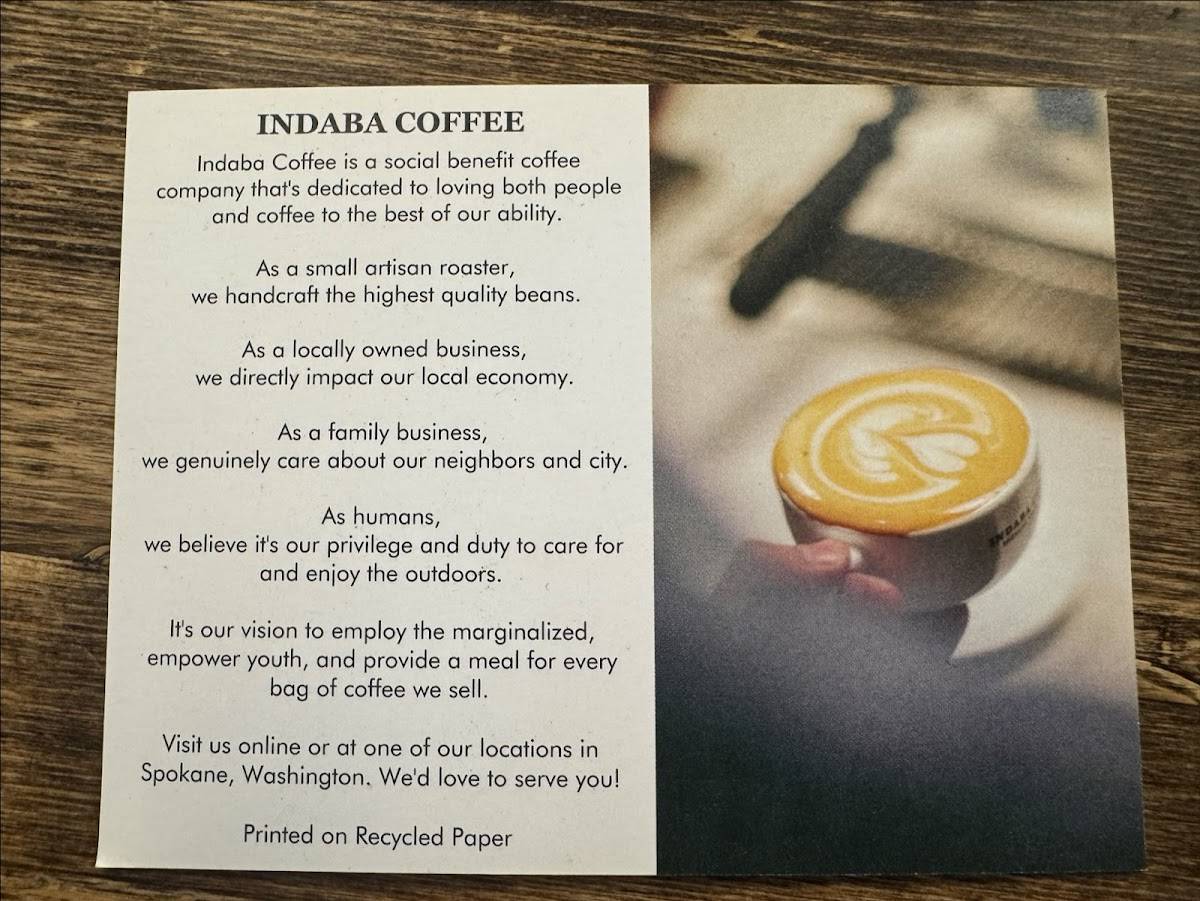 Menu at Indaba Coffee cafe, Spokane, W Broadway Ave
