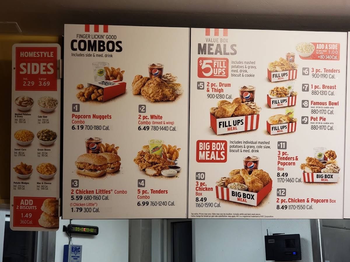 Menu at KFC restaurant, Independence, E 24 Hwy Cir