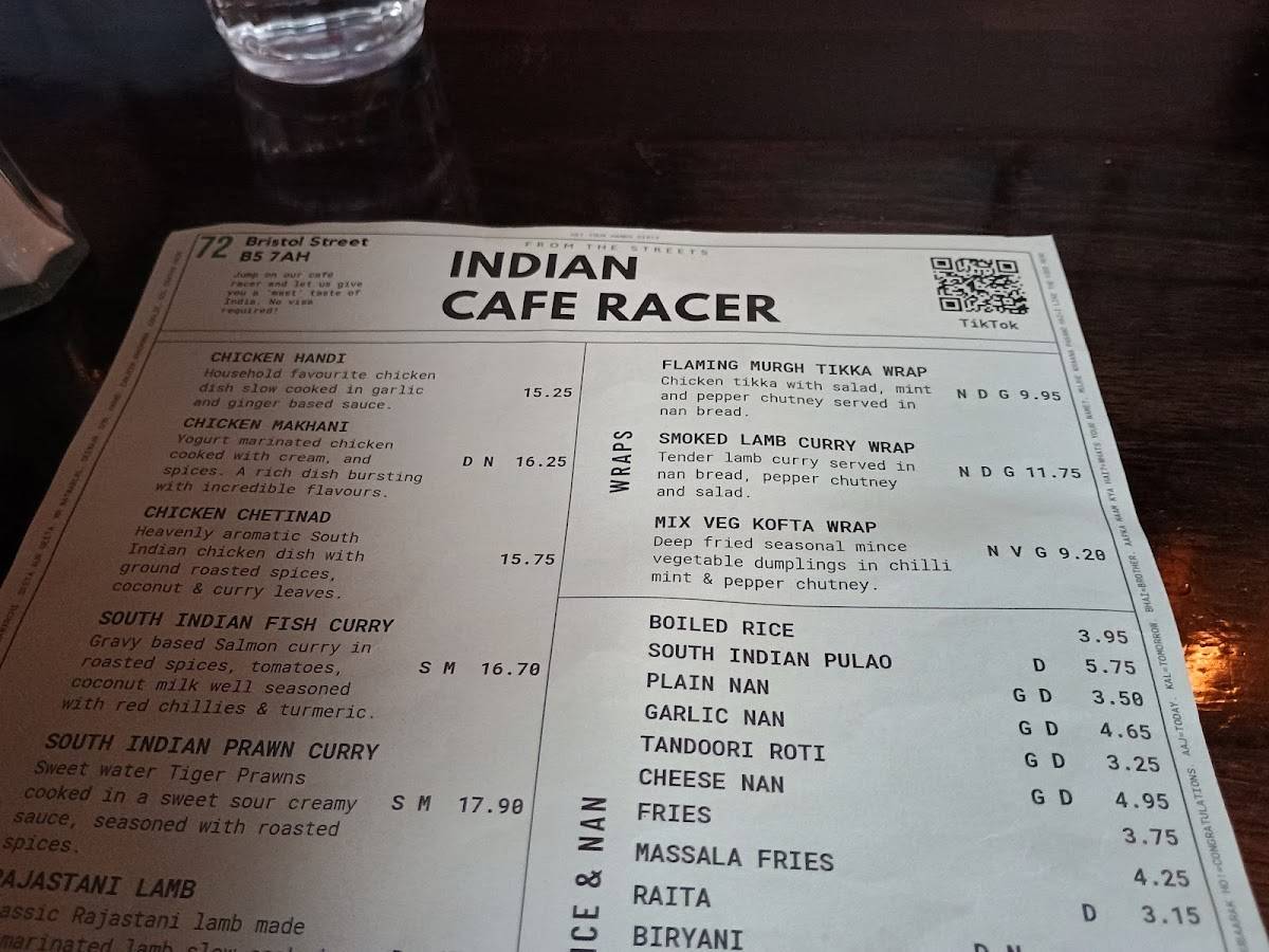 Menu at Indian Cafe Racer- The Wellington, Birmingham