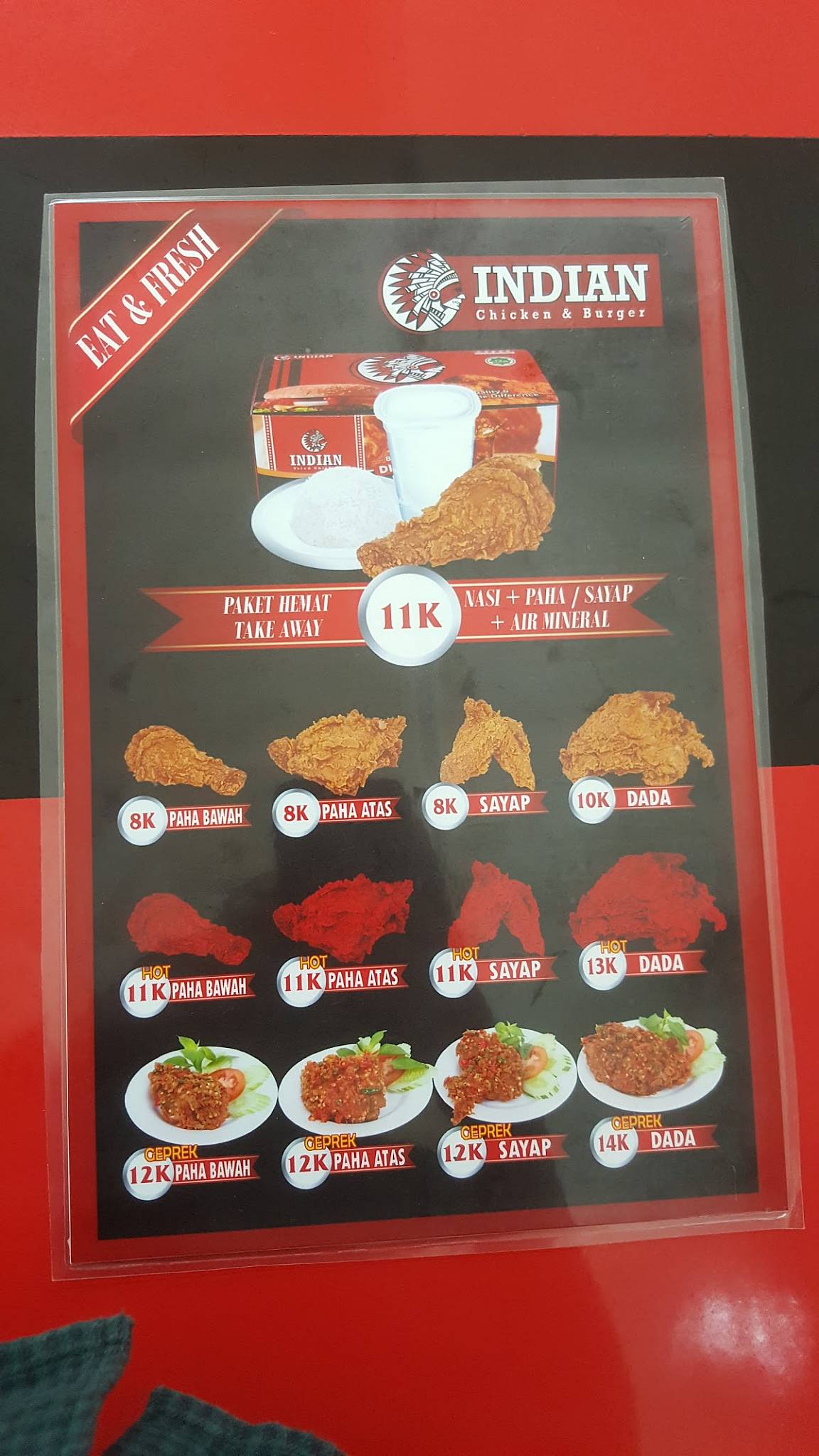 Menu at Indian Chicken & Burger restaurant, Central Jakarta