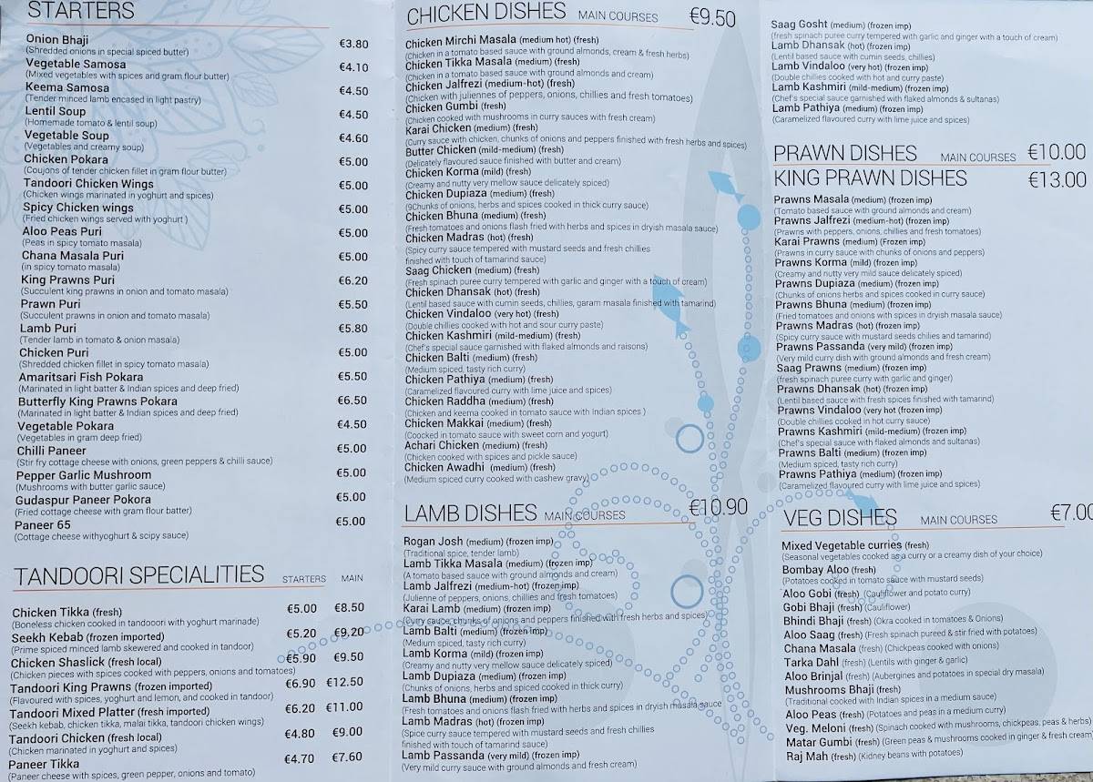 Menu at Indian Ocean Take Away, Peyia, 56b Michalaki