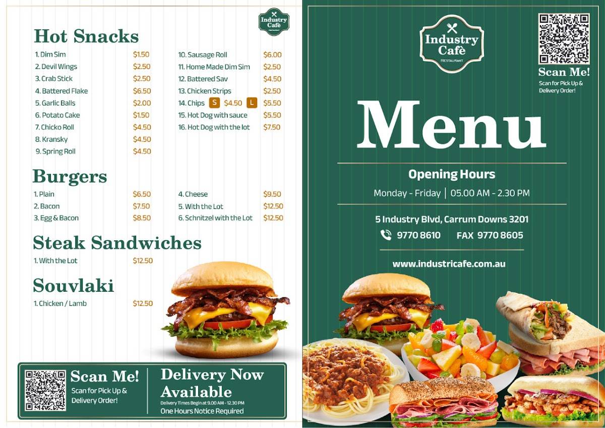 Menu at Industry Cafe, Carrum Downs