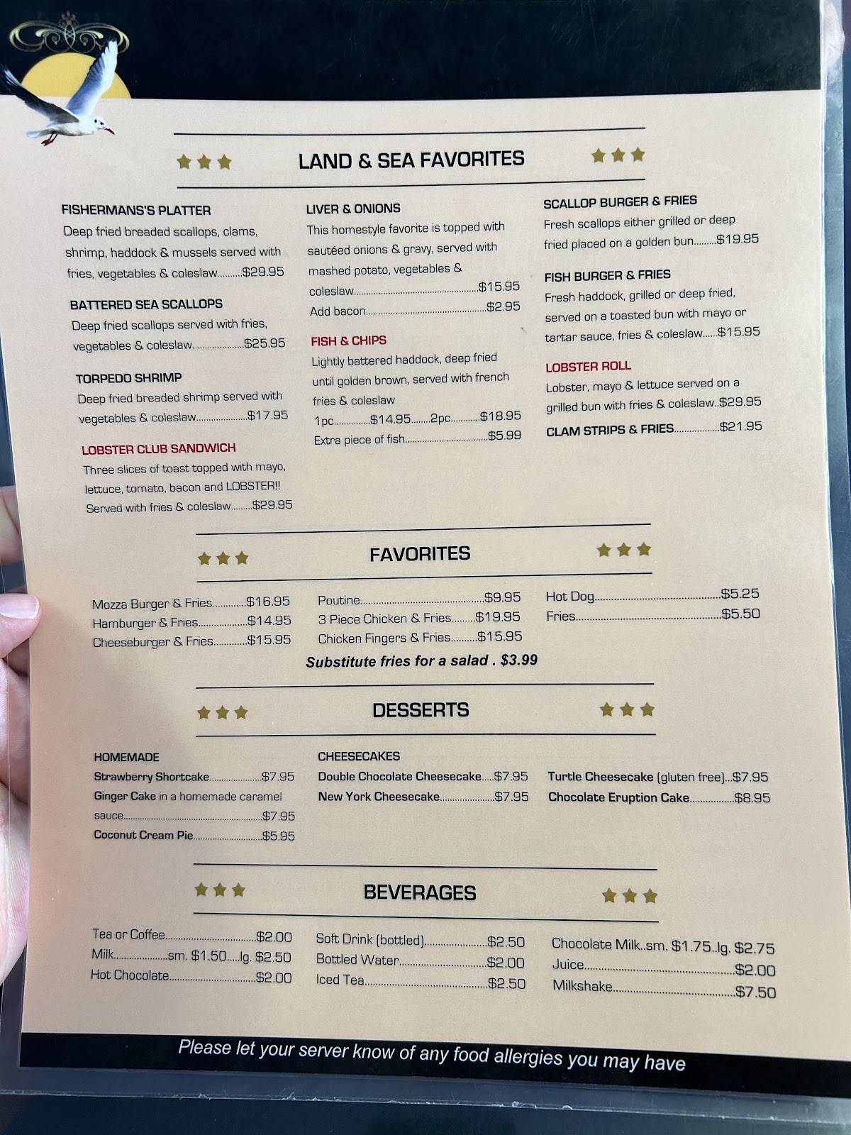 Menu at Seagull Restaurant, Ingonish