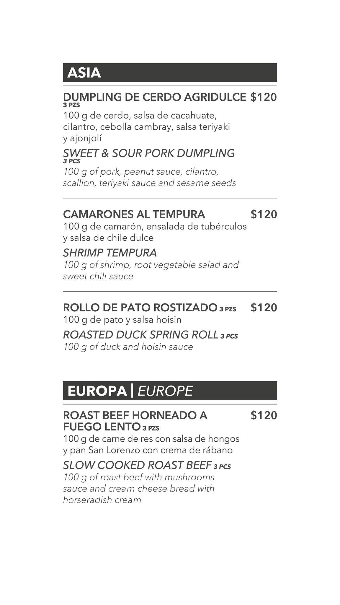 Menu at Insu Sky Bar, Nuevo Vallarta
