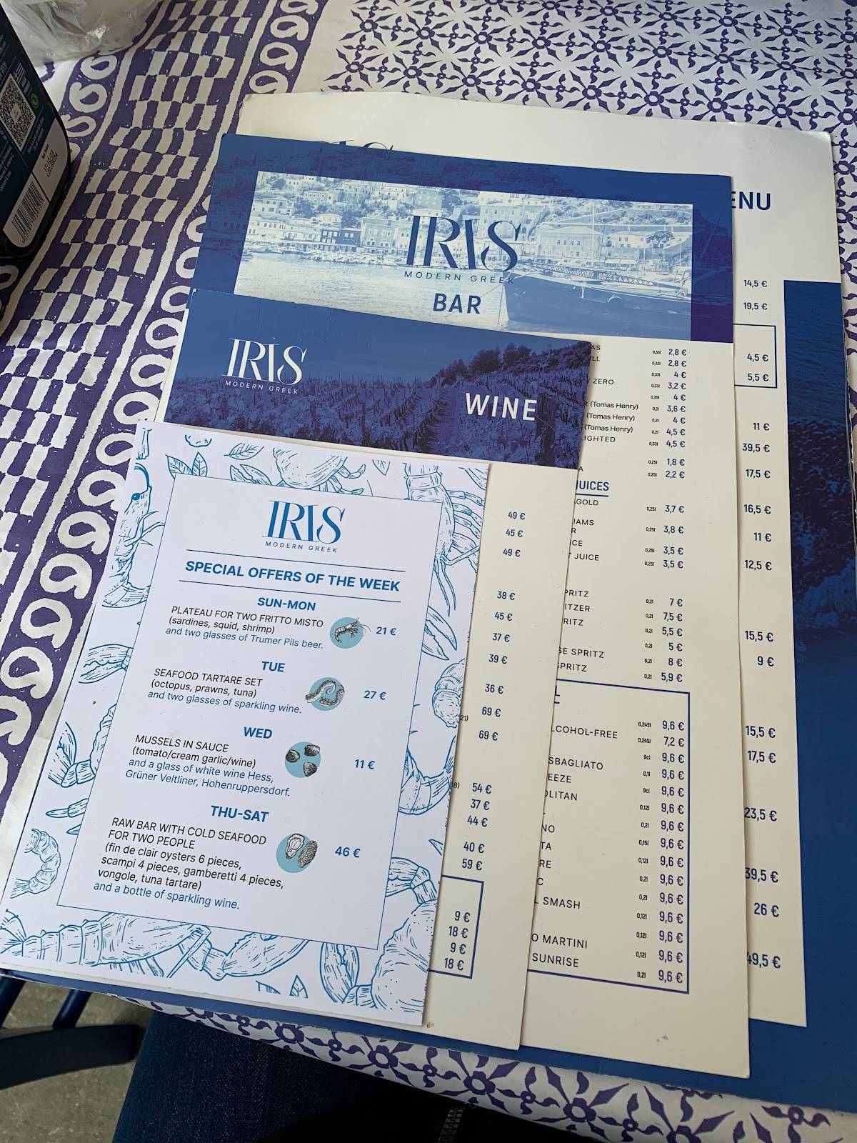 Speisekarte von Iris Modern Greek Restaurant, Wien