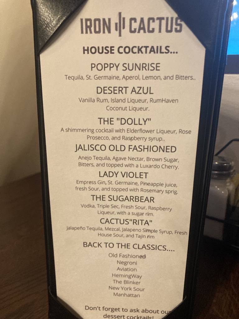 Menu at Iron Cactus Restaurant, Lancaster