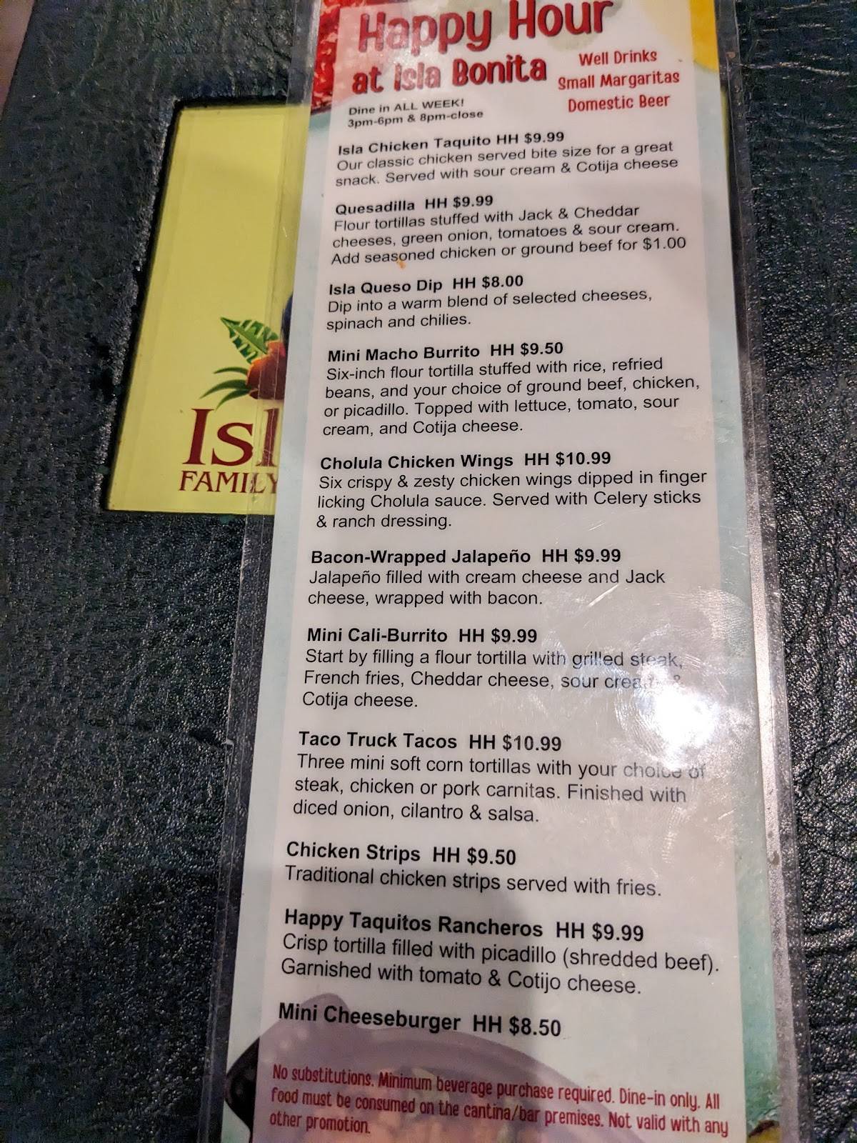 Menu at Isla Bonita restaurant, Poulsbo