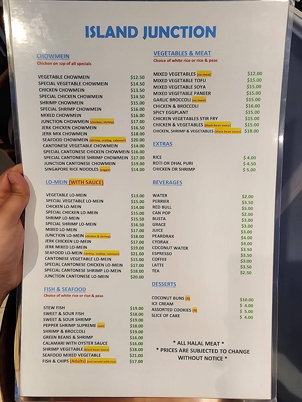 Menu at Island Junction Restaurant & Lounge, Toronto